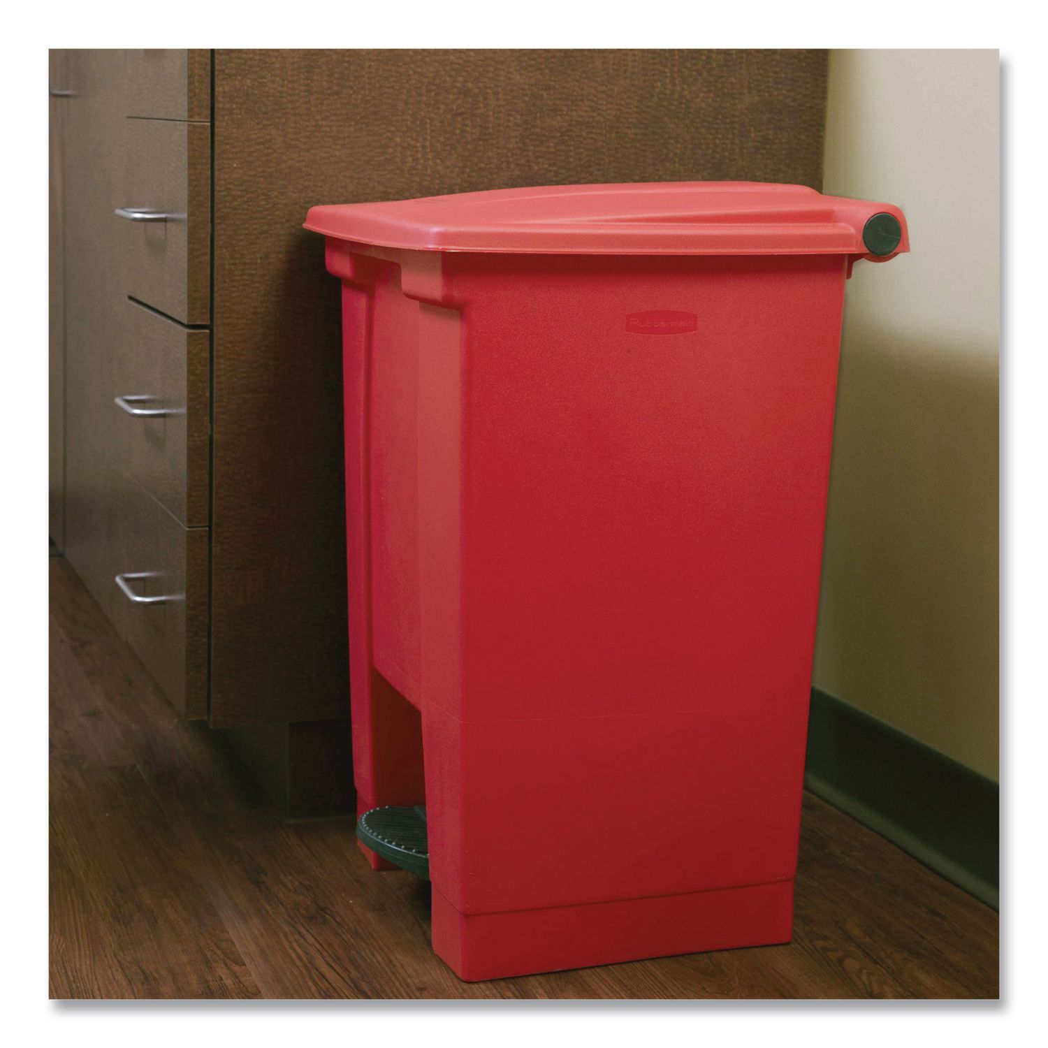 Indoor Utility Step-On Waste Container, 12 gal, Plastic, Red ...