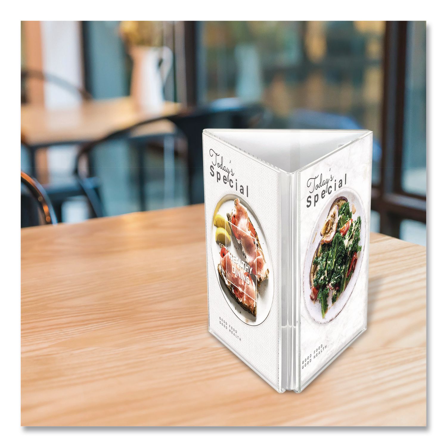 deflecto® Tabletop Three-Sided Sign Holder, 4 x 6 Insert, Clear ...