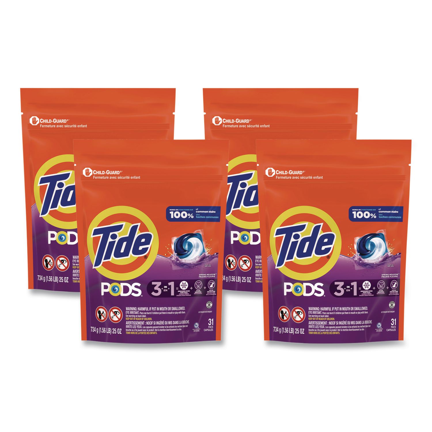 Tide® Pods, HE Compatible, Laundry Detergent, Spring Meadow, 31/Pack, 4 ...