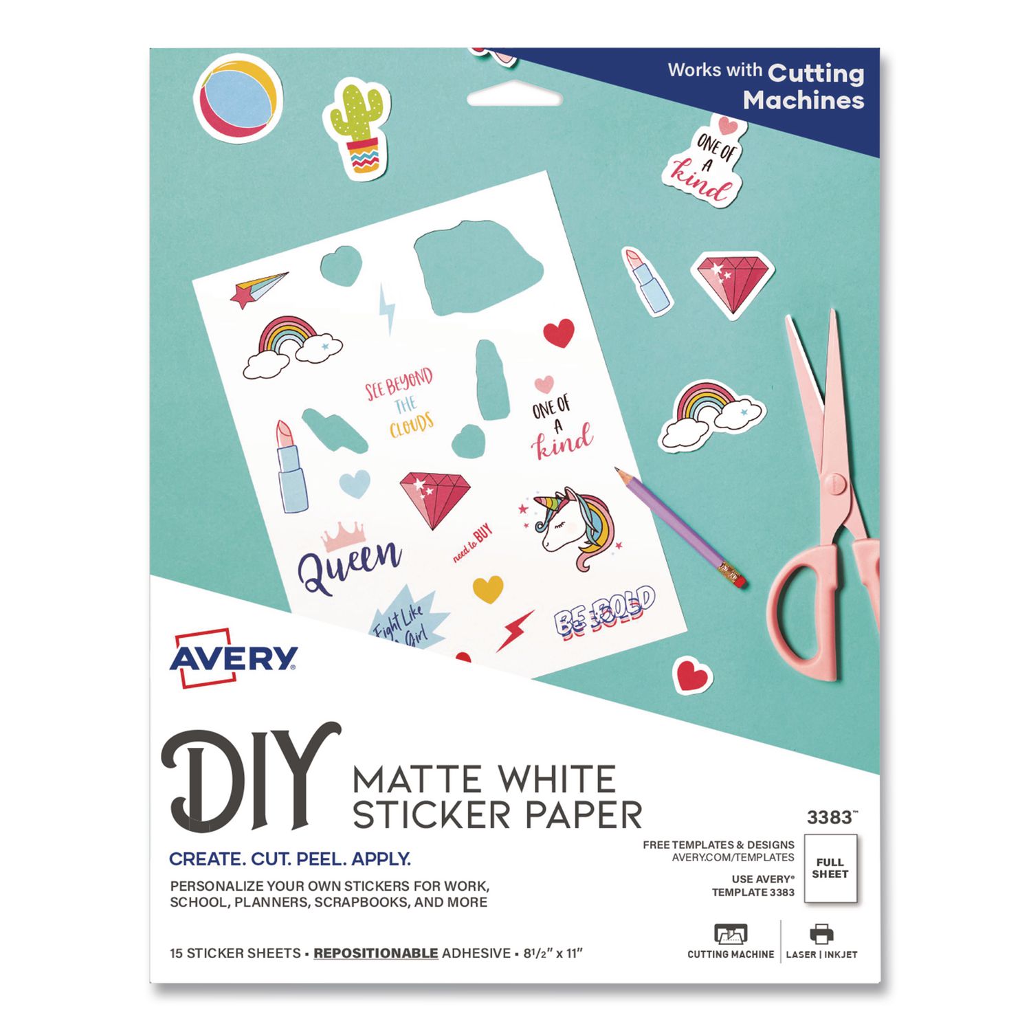 Avery® Multipurpose Sticker Project Paper, Inkjet, 8.5 x 11, 15 Sheets ...