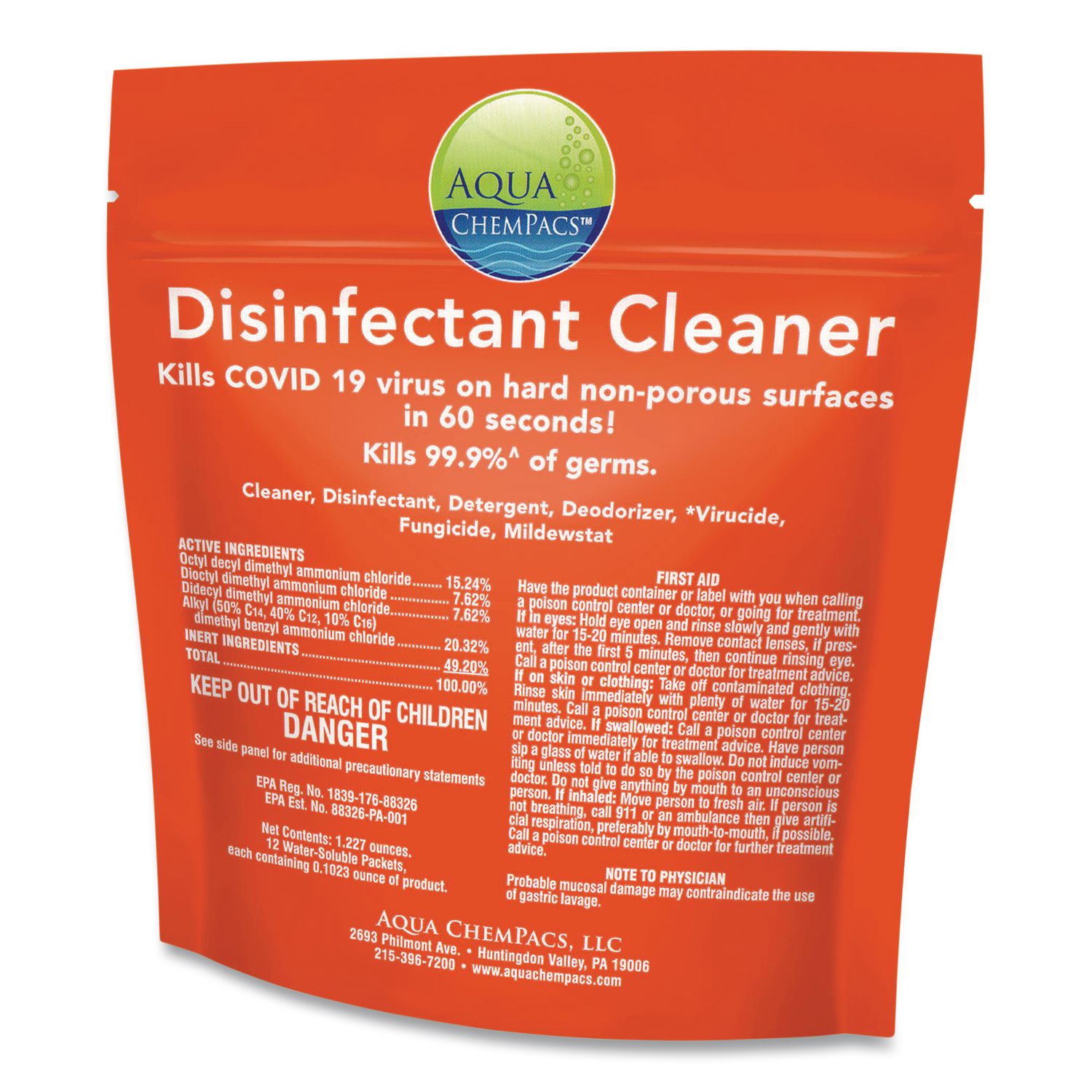 Diversey™ Aqua ChemPacs Disinfectant Cleaner Pods, Marine Scent, 100 ...