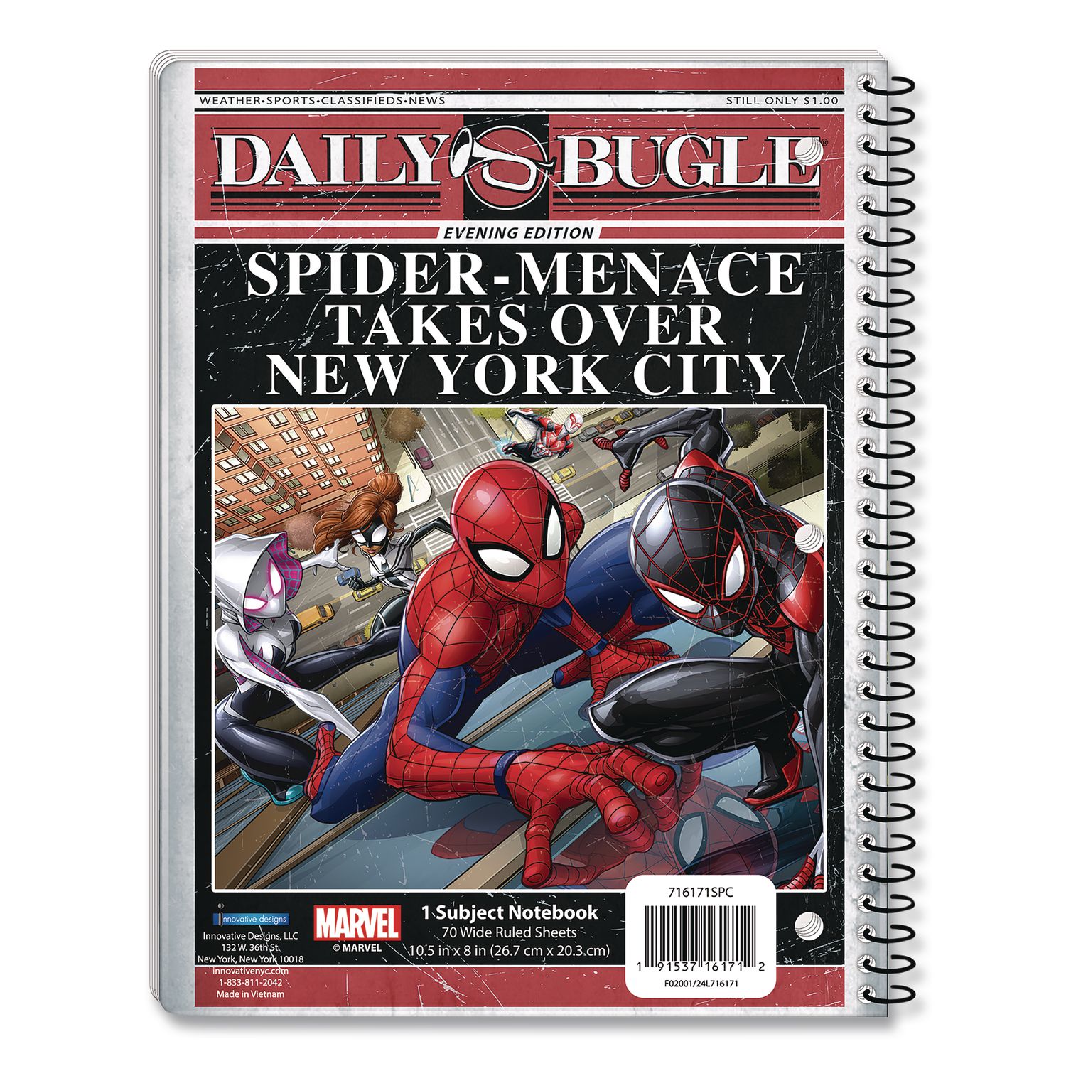 Innovative Designs Licensed Spiral Notebook, Marvel Spider-Man, 1 ...