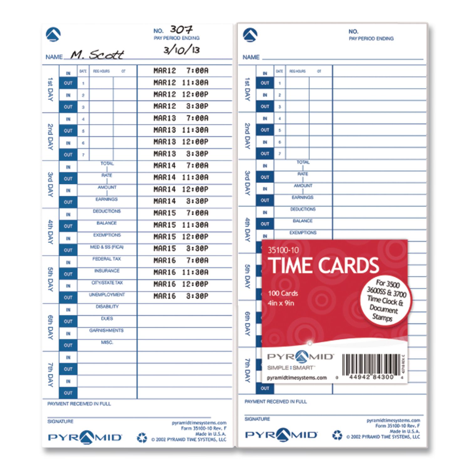 Pyramid Technologies Time Clock Cards for Pyramid Technologies 3000 ...