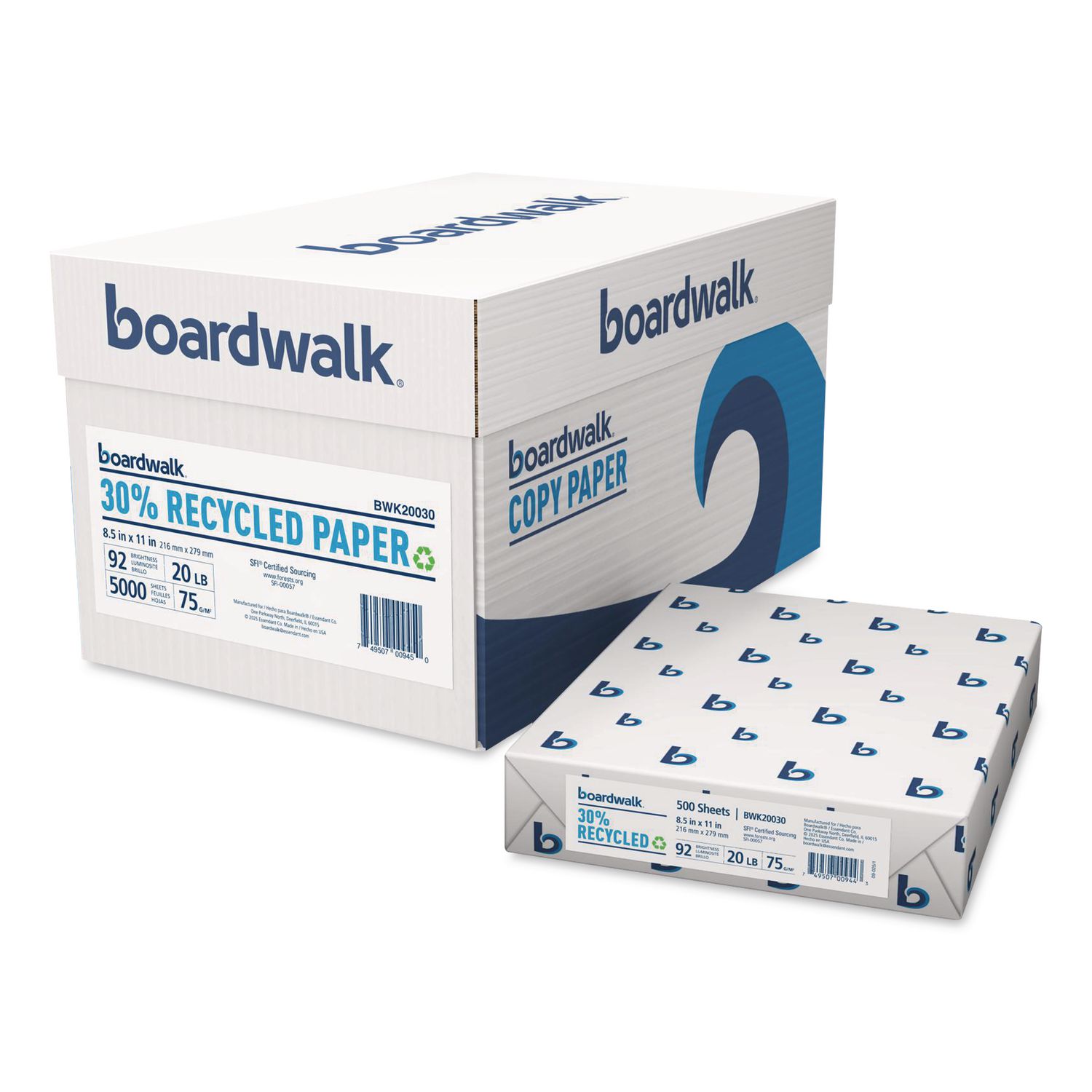 30% Recycled Copy Paper, 92 Bright, 20 lb Bond Weight, 8.5 x 11, White ...