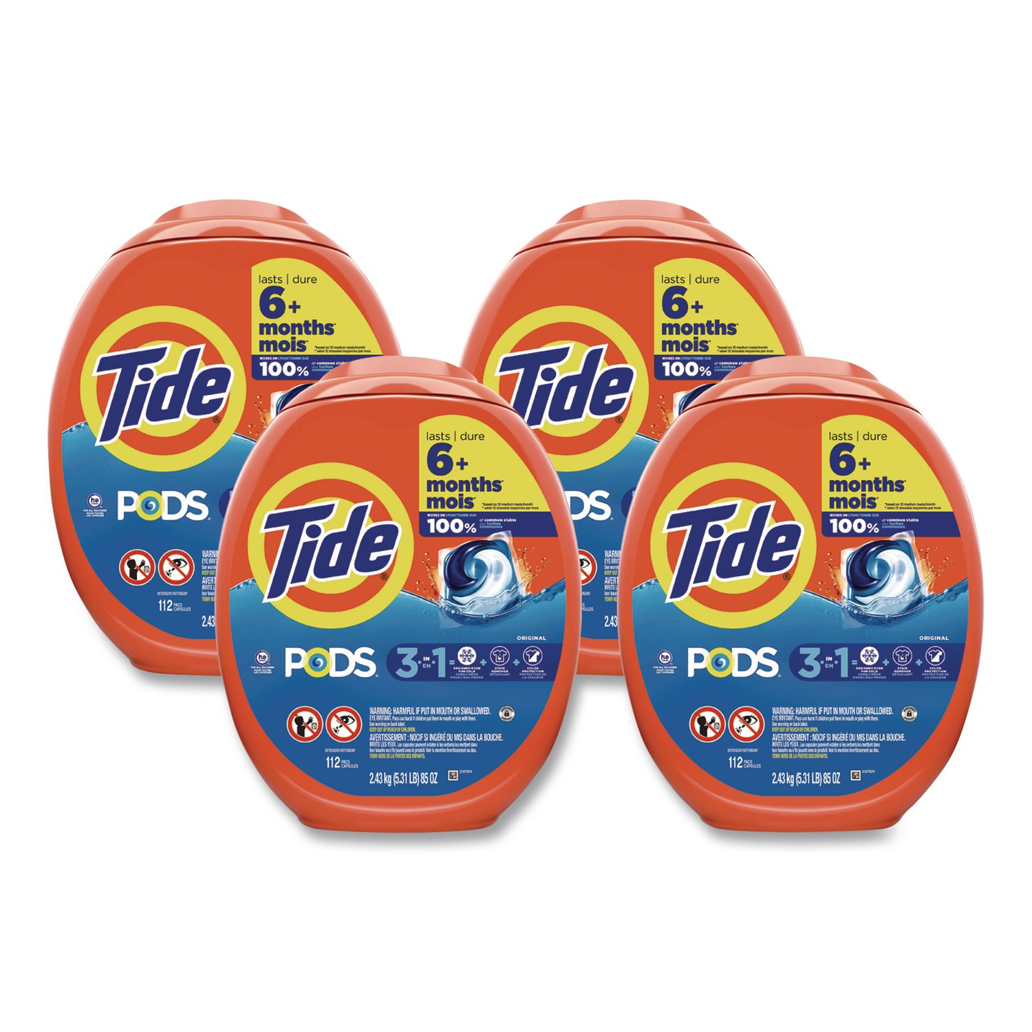 Pods, HE Compatible, Tide Original Scent, 85 oz, 112 Pods/Tub, 4 Tubs ...