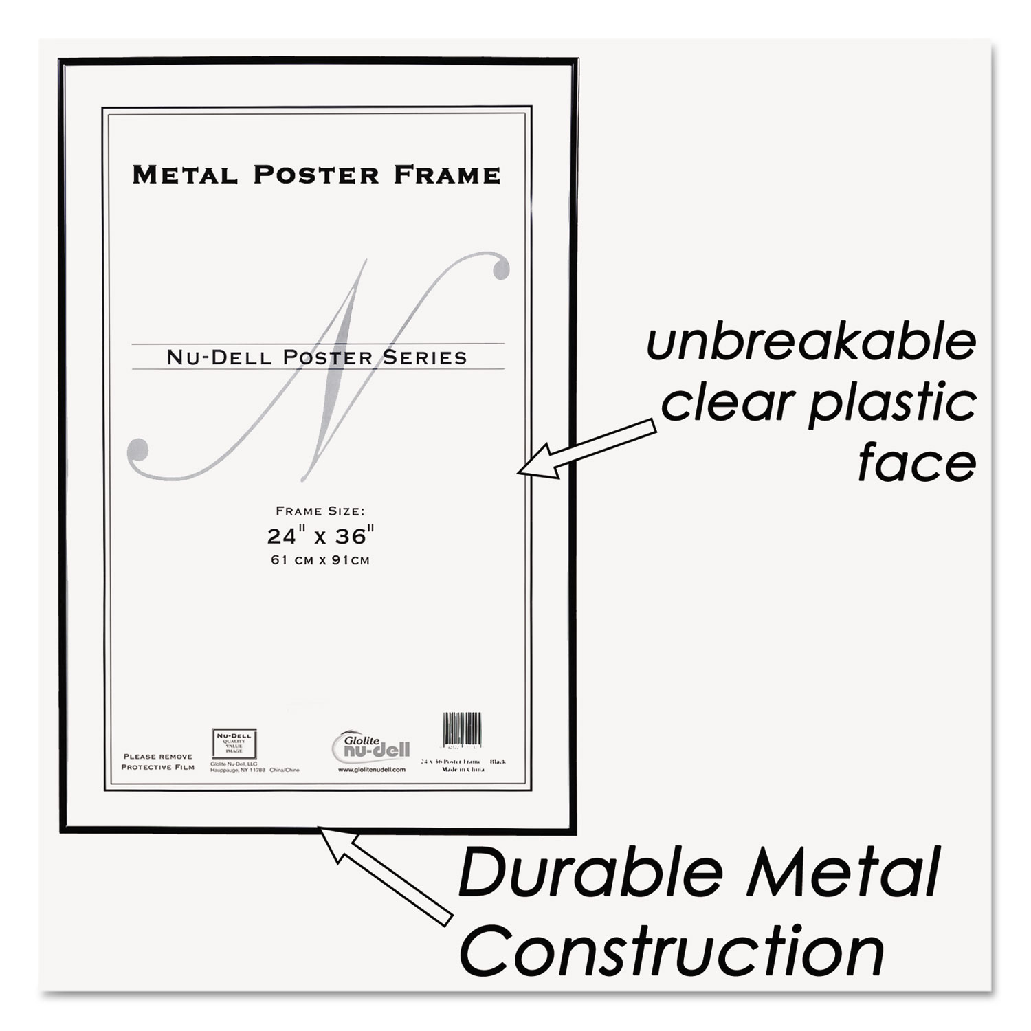 Metal Poster Frame, Plastic Face, 24 x 36, Black - Zerbee