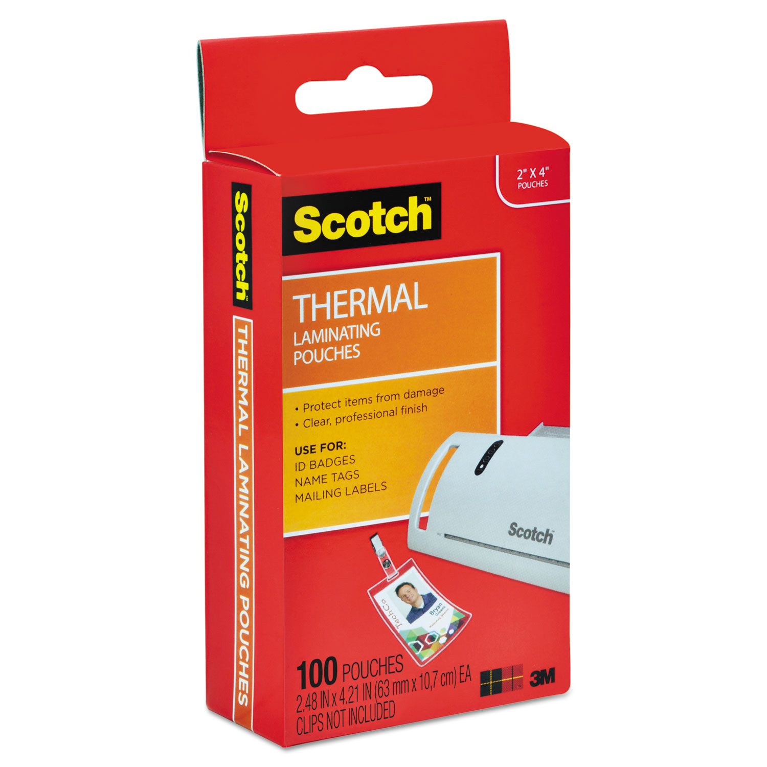 Scotch ID Badge Size Thermal Laminating Pouches 5 Mil 4 1 4 X 2 1 5