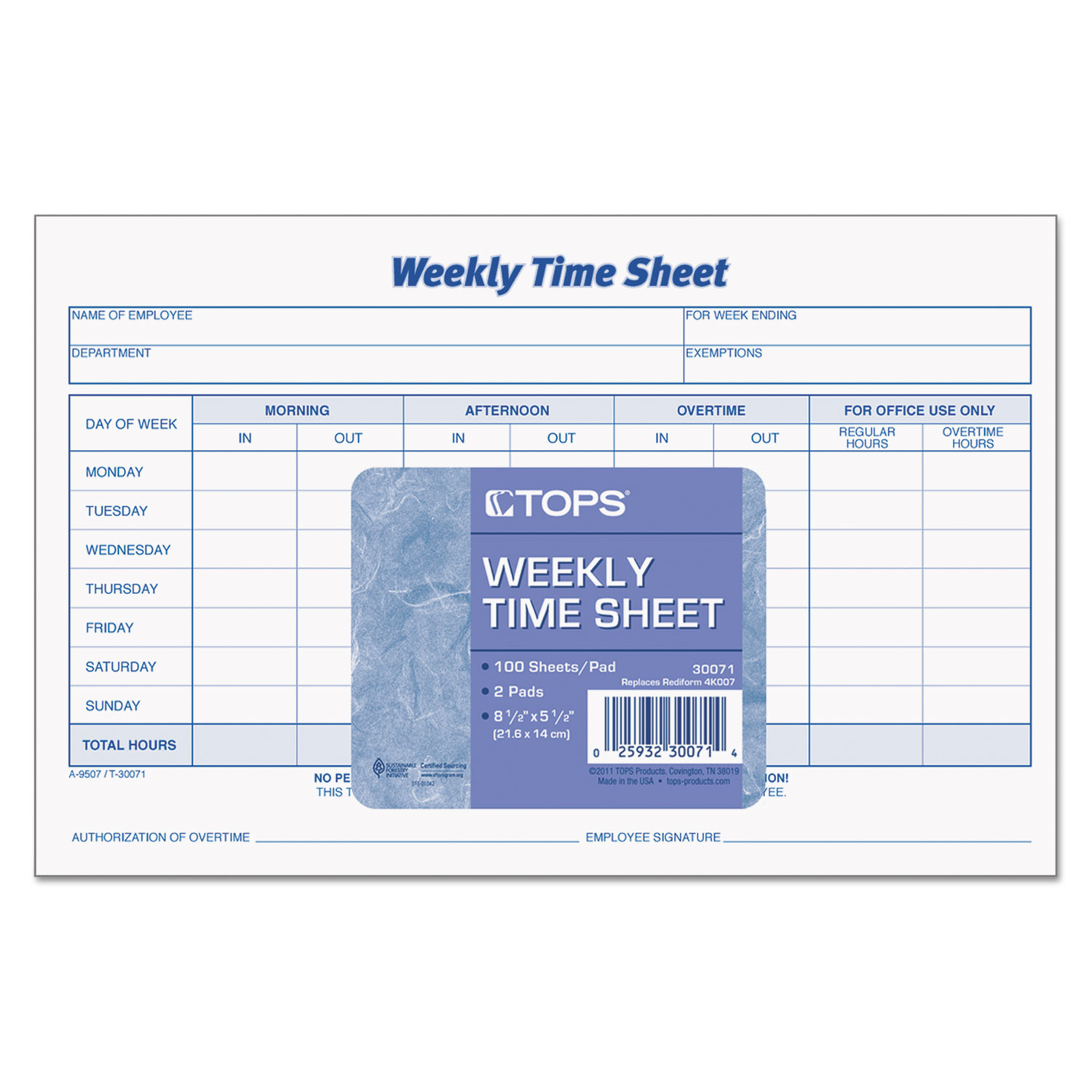 TOP30071 TOPS Weekly Time Sheets - Zuma