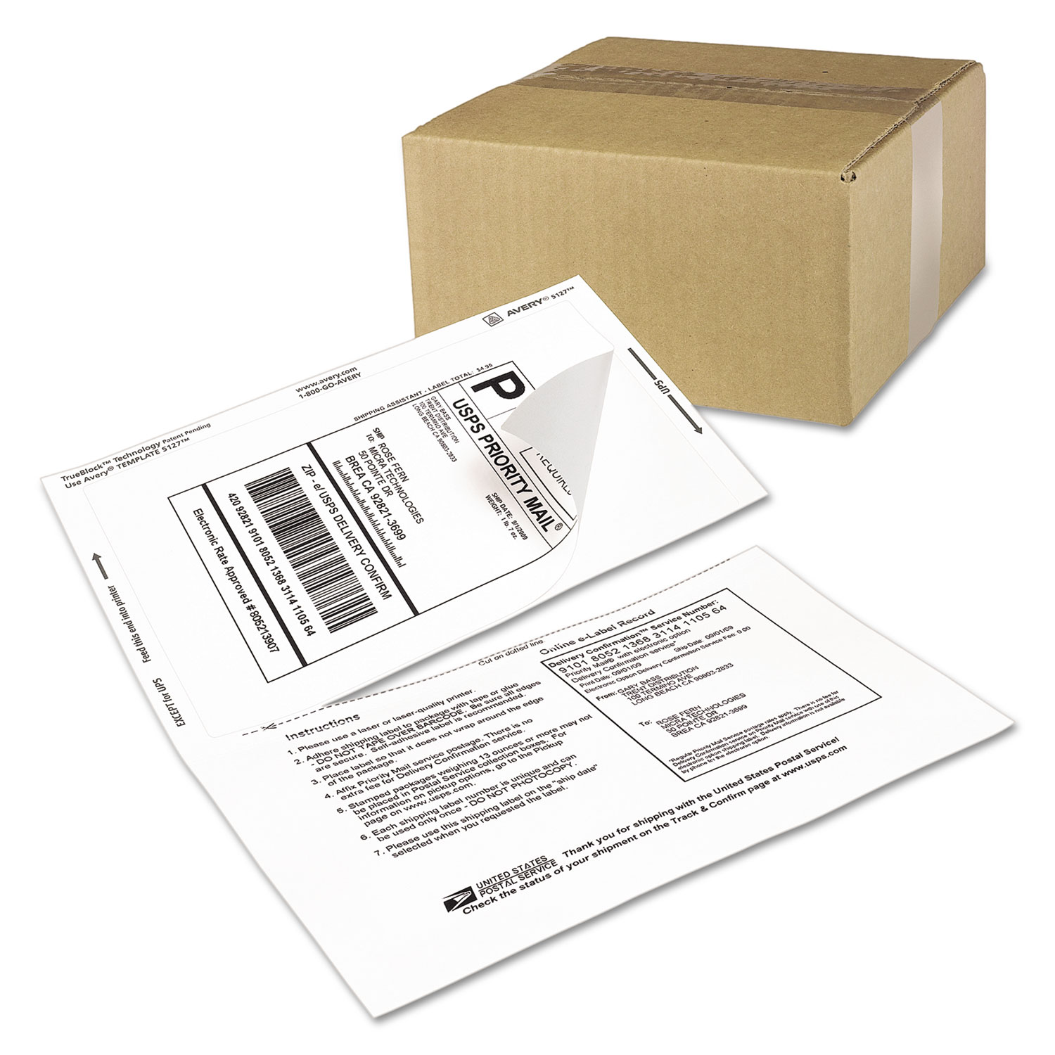 AVE5127 Avery Shipping Labels w/Paper Receipt - Zuma