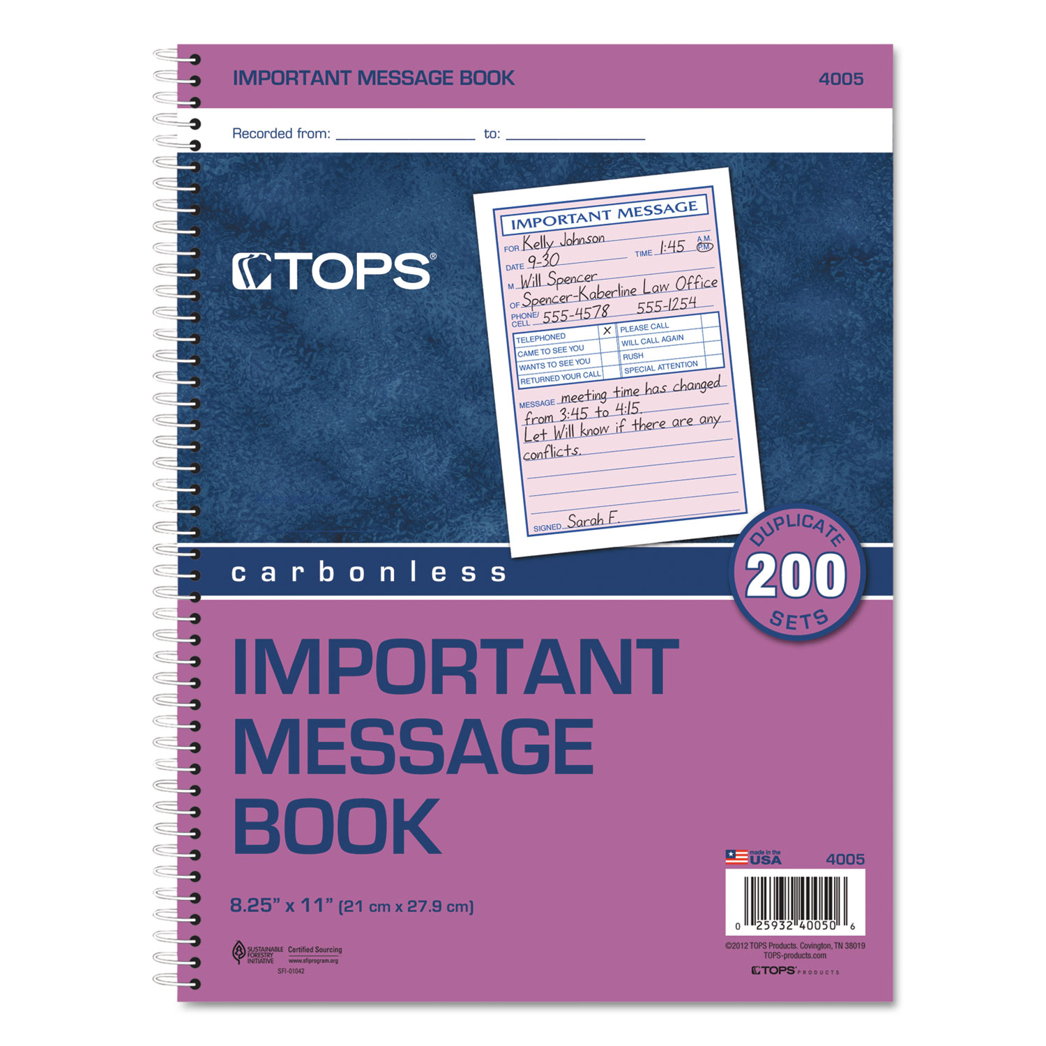 TOP4005 TOPS Telephone Message Book - Zuma