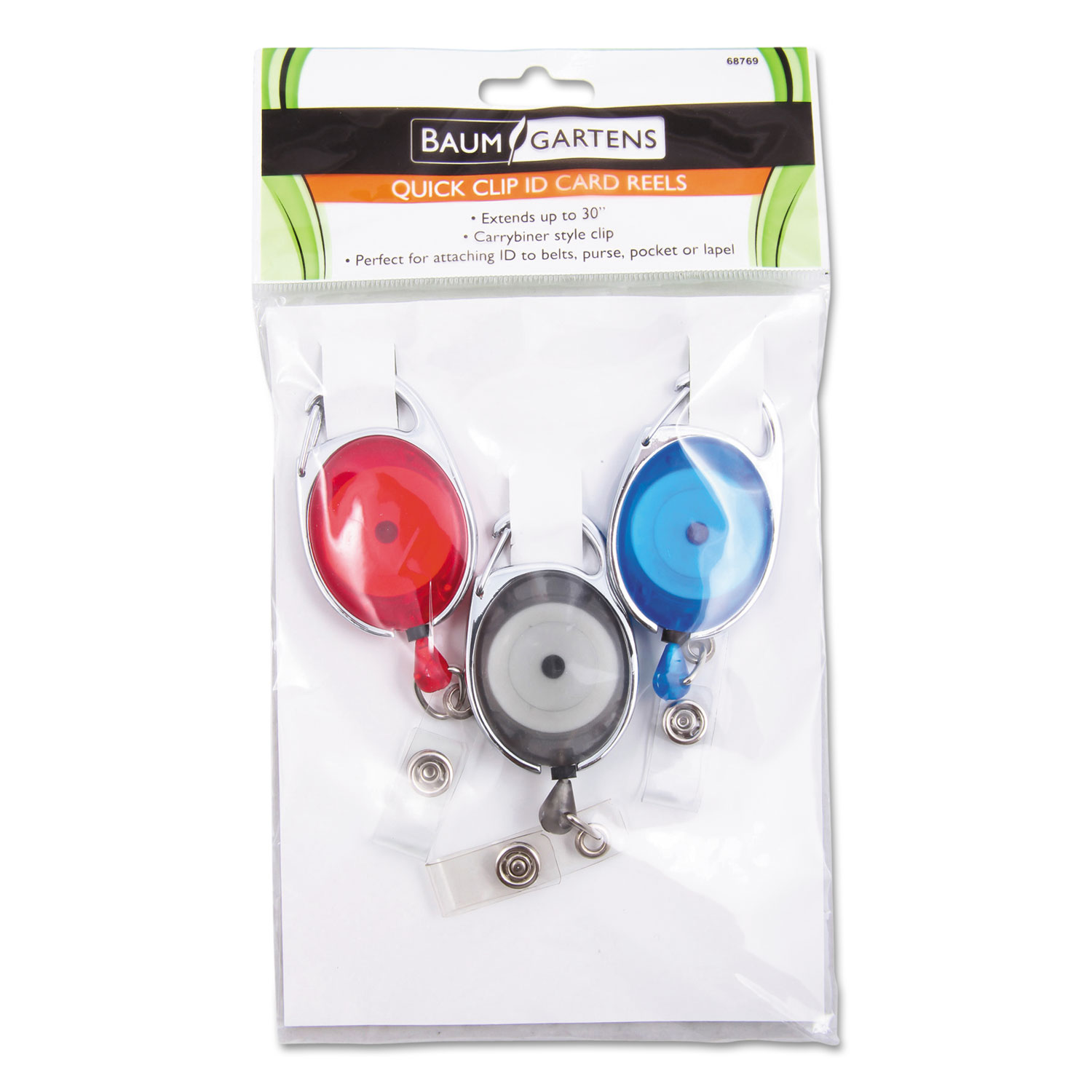 Quick Clip Card Reels, 30" Extension, Blue/ Red/ Smoke, 3/ Pack - Badge ...