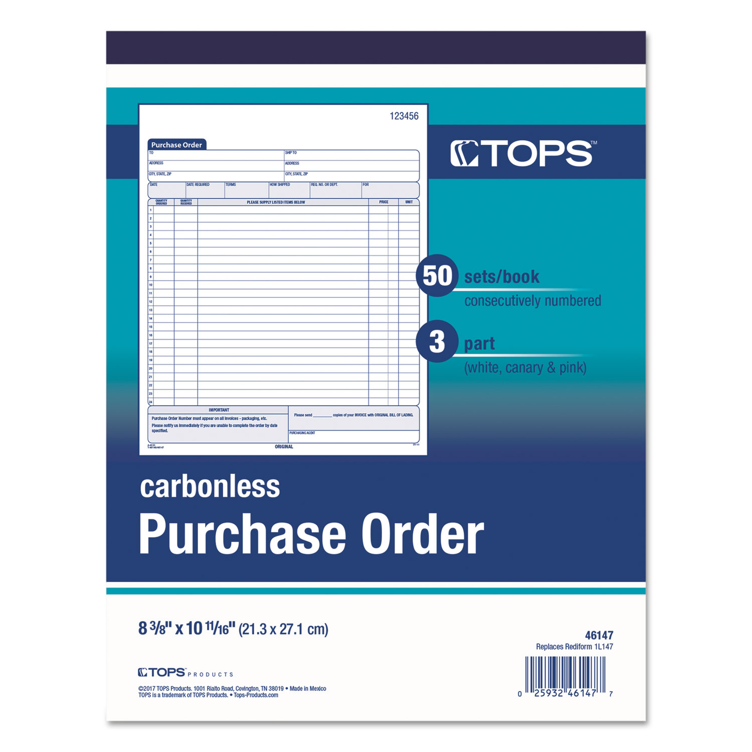 Purchase Order Book, 22 Lines, Three-Part Carbonless, 8.38 x 10.19, 50 ...