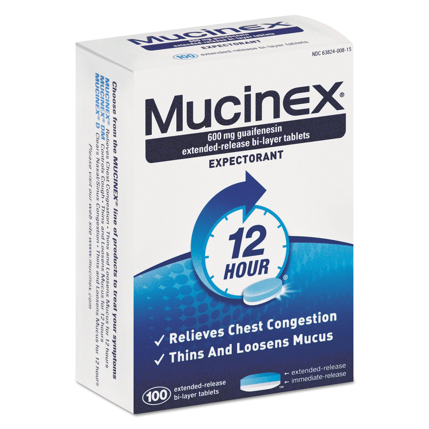 Mucinex® Expectorant Regular Strength, 100 Tablets/Box, 12 Box/Carton ...
