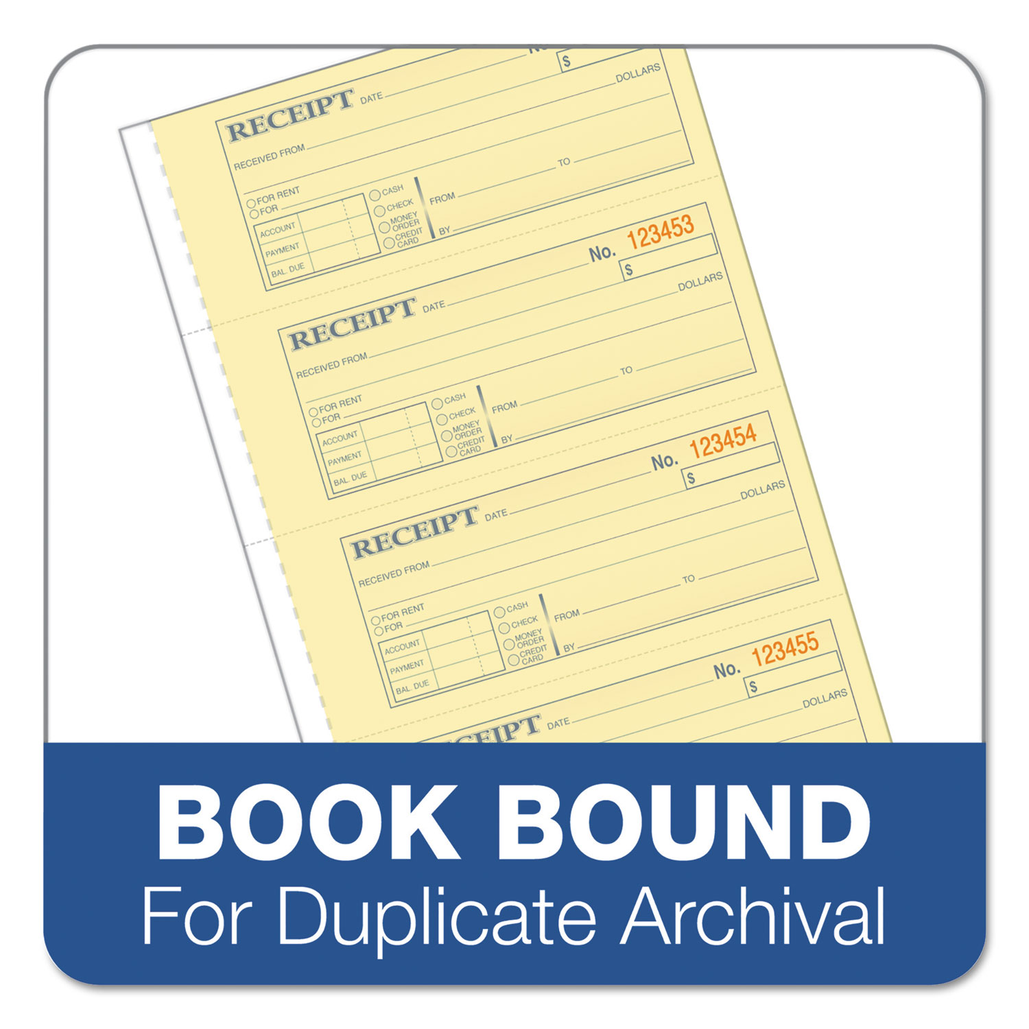 Receipt Book, Three-Part Carbonless, 7.19 x 2.75, 4 Forms/Sheet, 100 ...