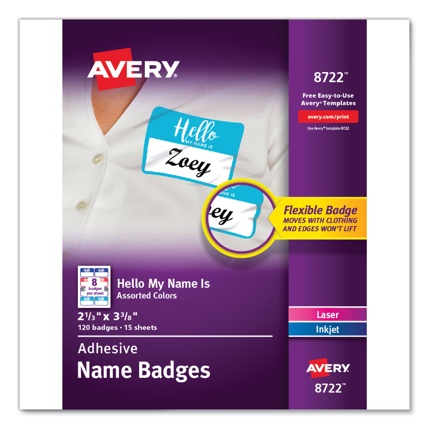 Flexible Adhesive Name Badge Labels, "Hello", 3 3/8 x 2 1/3, Assorted ...
