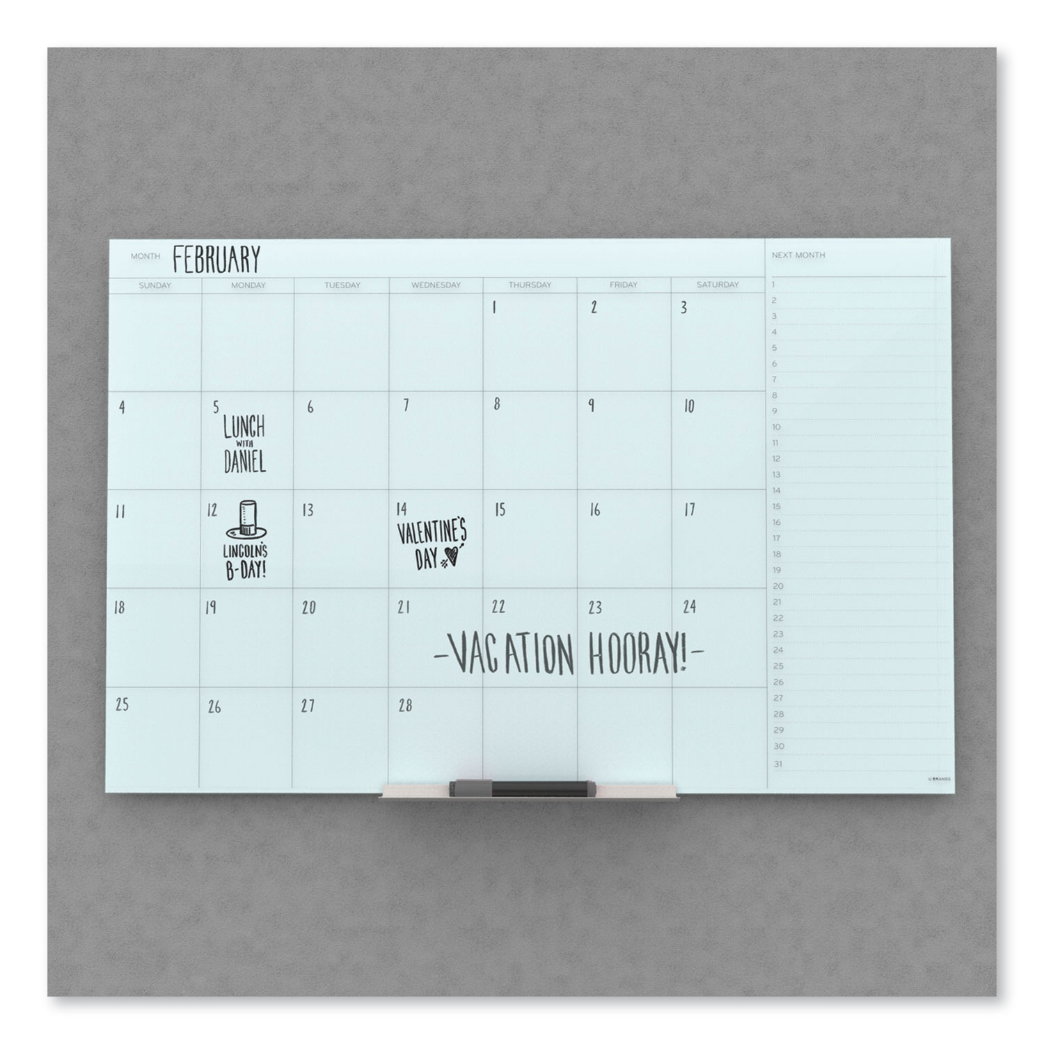 U Brands Floating Glass Dry Erase Undated One Month Calendar 36 X 24 ...