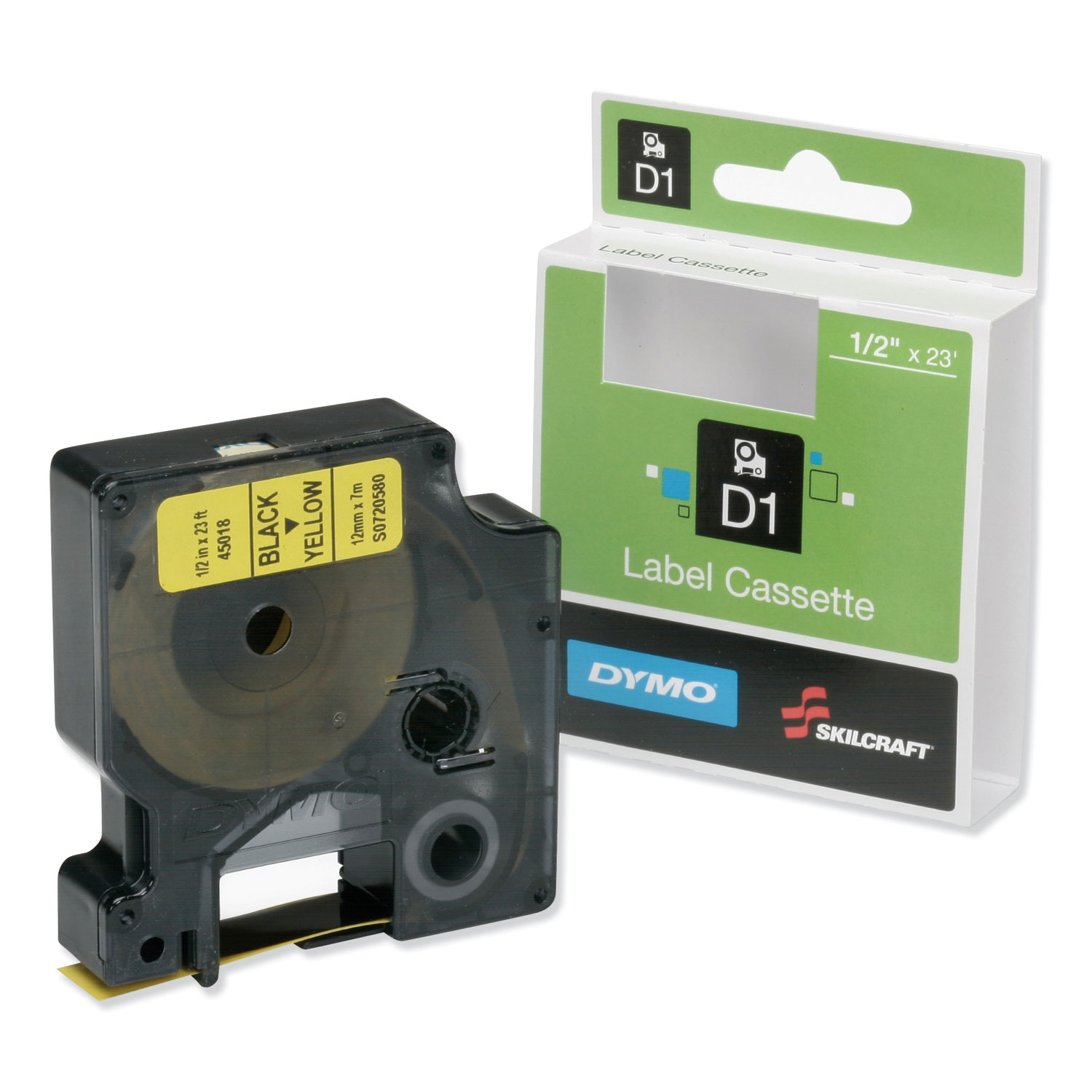 7510016576745, SKILCRAFT Dymo Label Cassette, 0.75" x 23 ft, Black ...