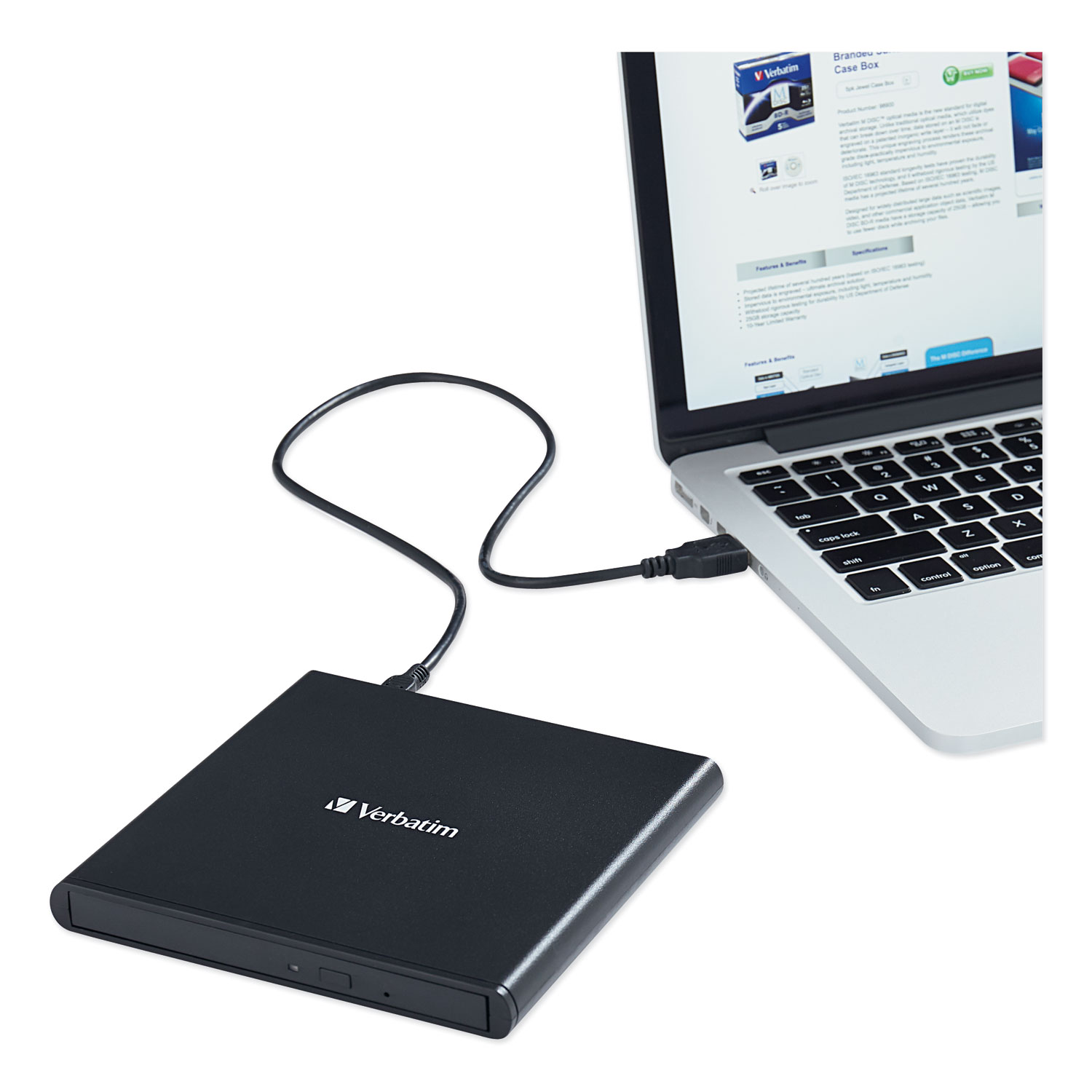 Verbatim® External Slimline CD/DVD Writer, 8X DVD Write Speed/24X CD ...