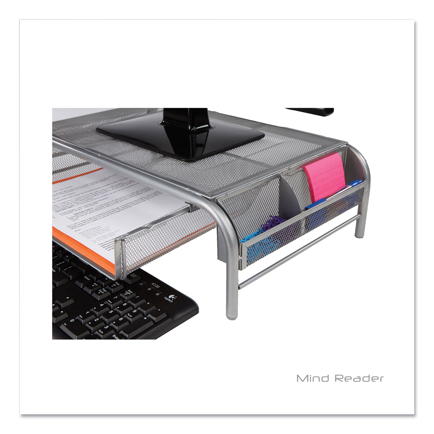 Mind Reader Raise Metal Mesh Monitor Stand with Drawer, 20" x 12" x 5. ...