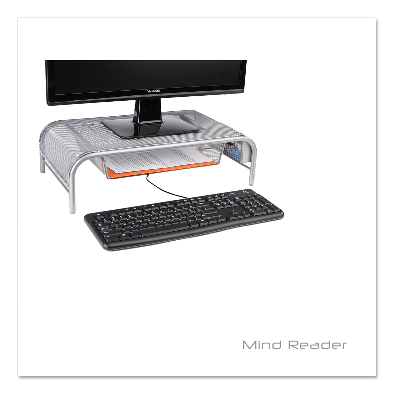 Mind Reader Raise Metal Mesh Monitor Stand with Drawer, 20" x 12" x 5. ...