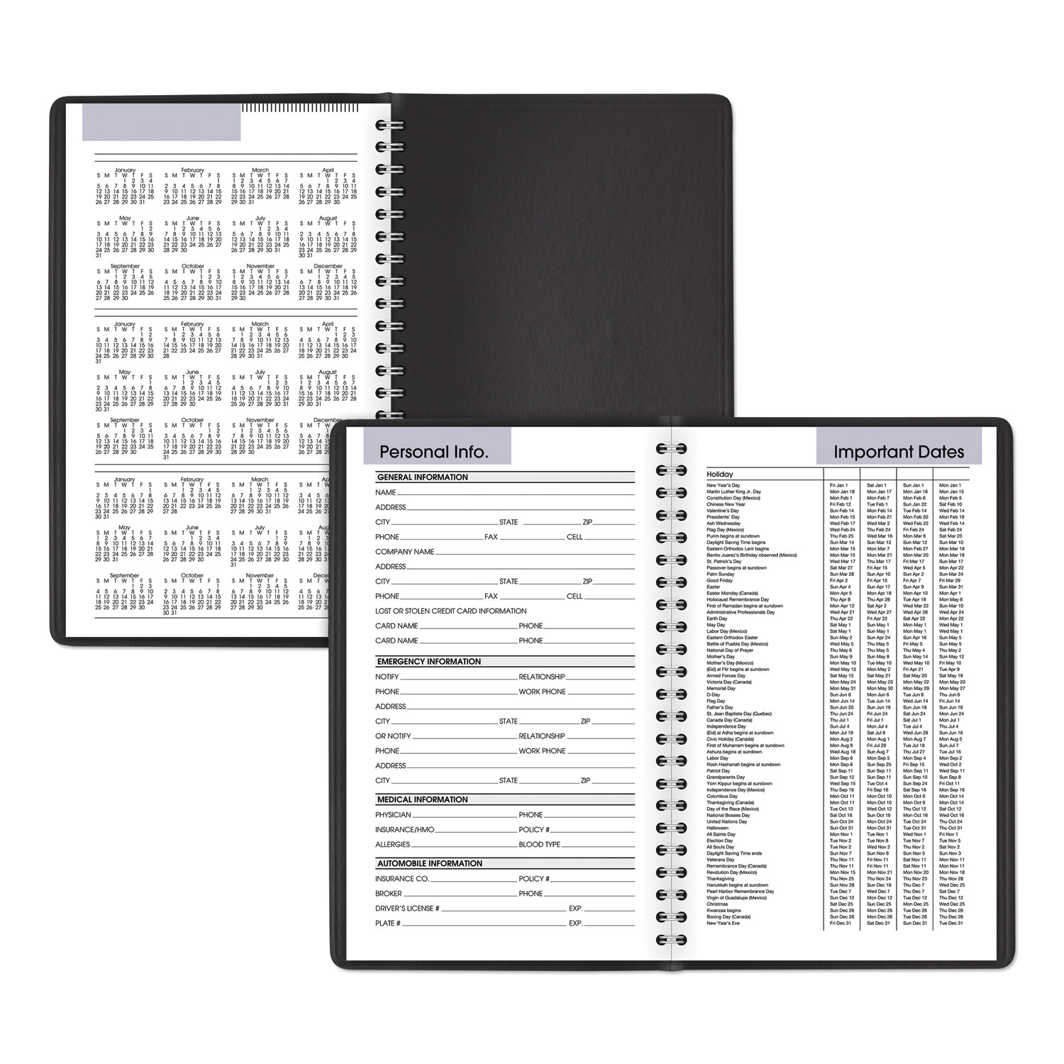 DayMinder Block Format Weekly Appointment Book, 8.5 x 5.5, Black Cover ...