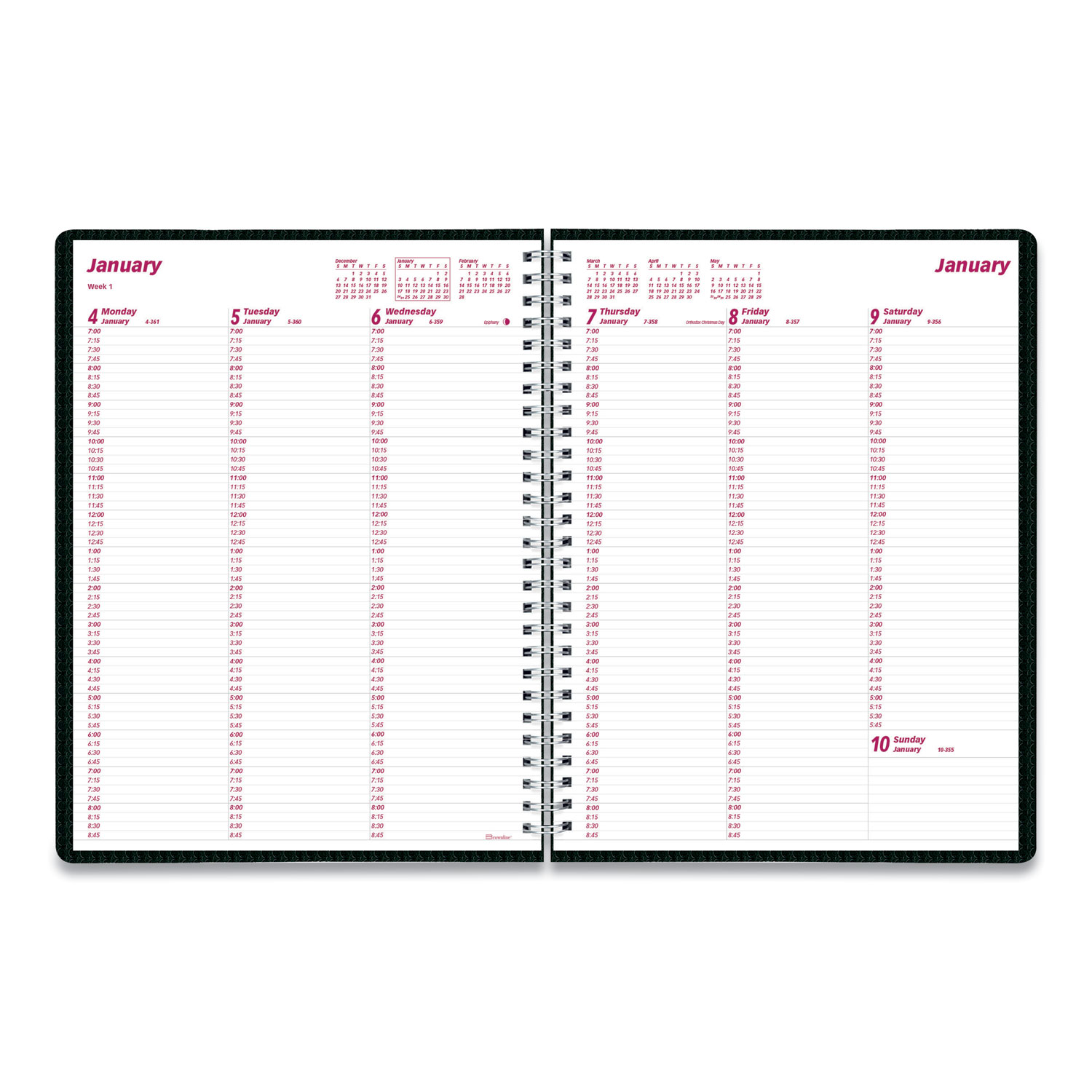 Brownline® DuraFlex Weekly Planner, 11 x 8.5, Black Cover, 12-Month ...