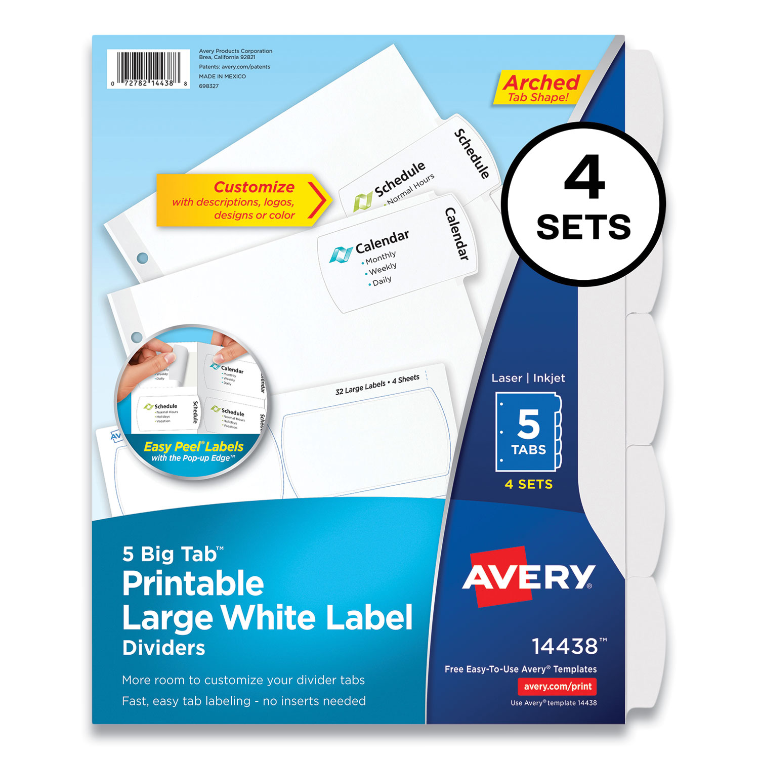 Big Tab Printable Large White Label Tab Dividers, 5-Tab, 11 x 8.5 ...