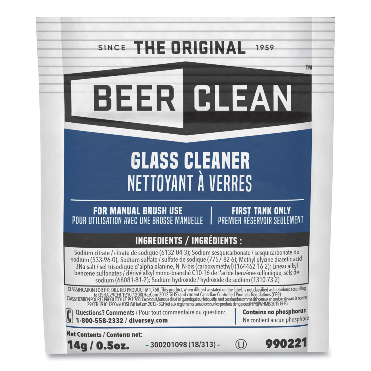 Diversey™ Beer Clean Glass Cleaner, Powder, 0.5 oz Packet, 100/Carton ...