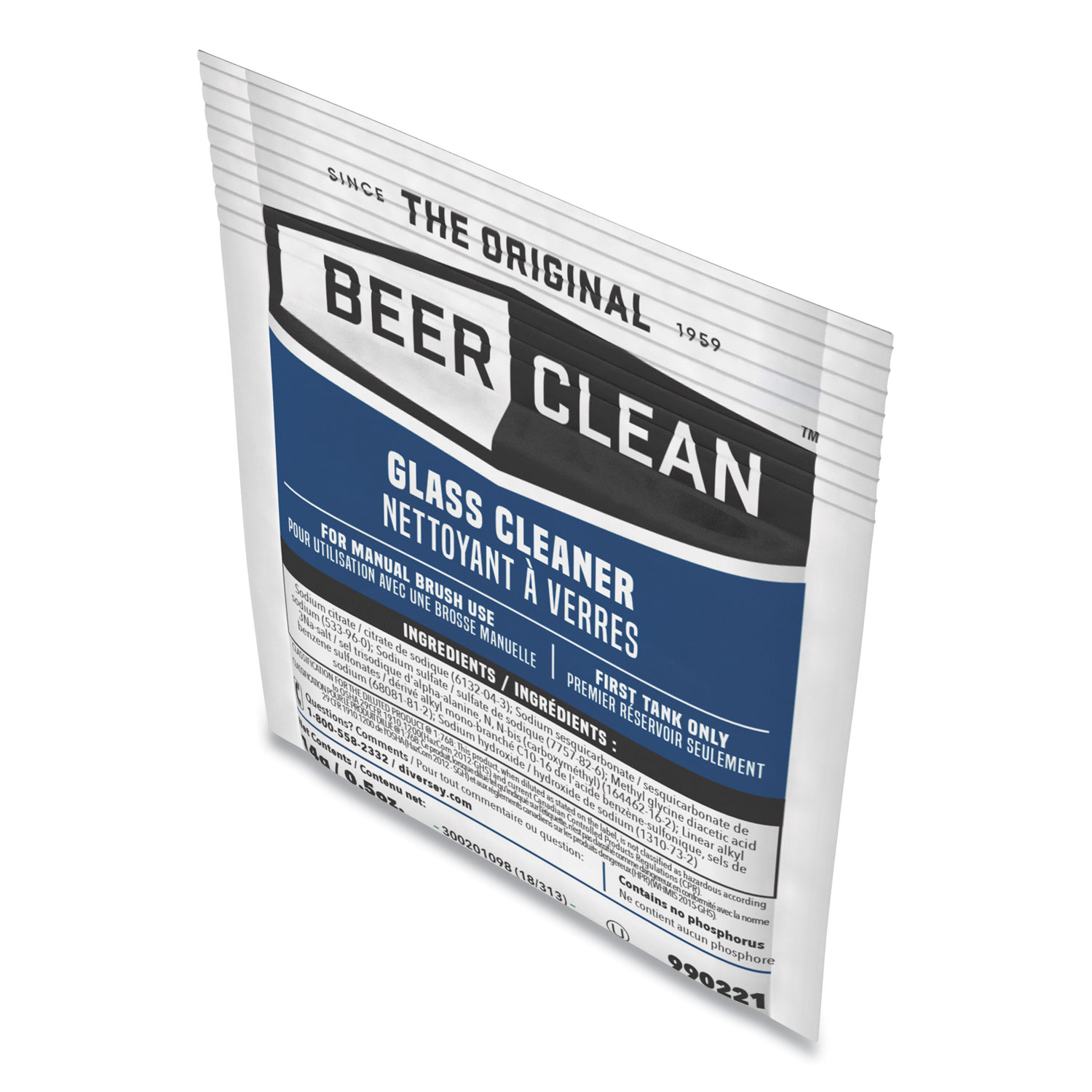 Diversey™ Beer Clean Glass Cleaner, Powder, 0.5 oz. Packet, 100/Carton ...