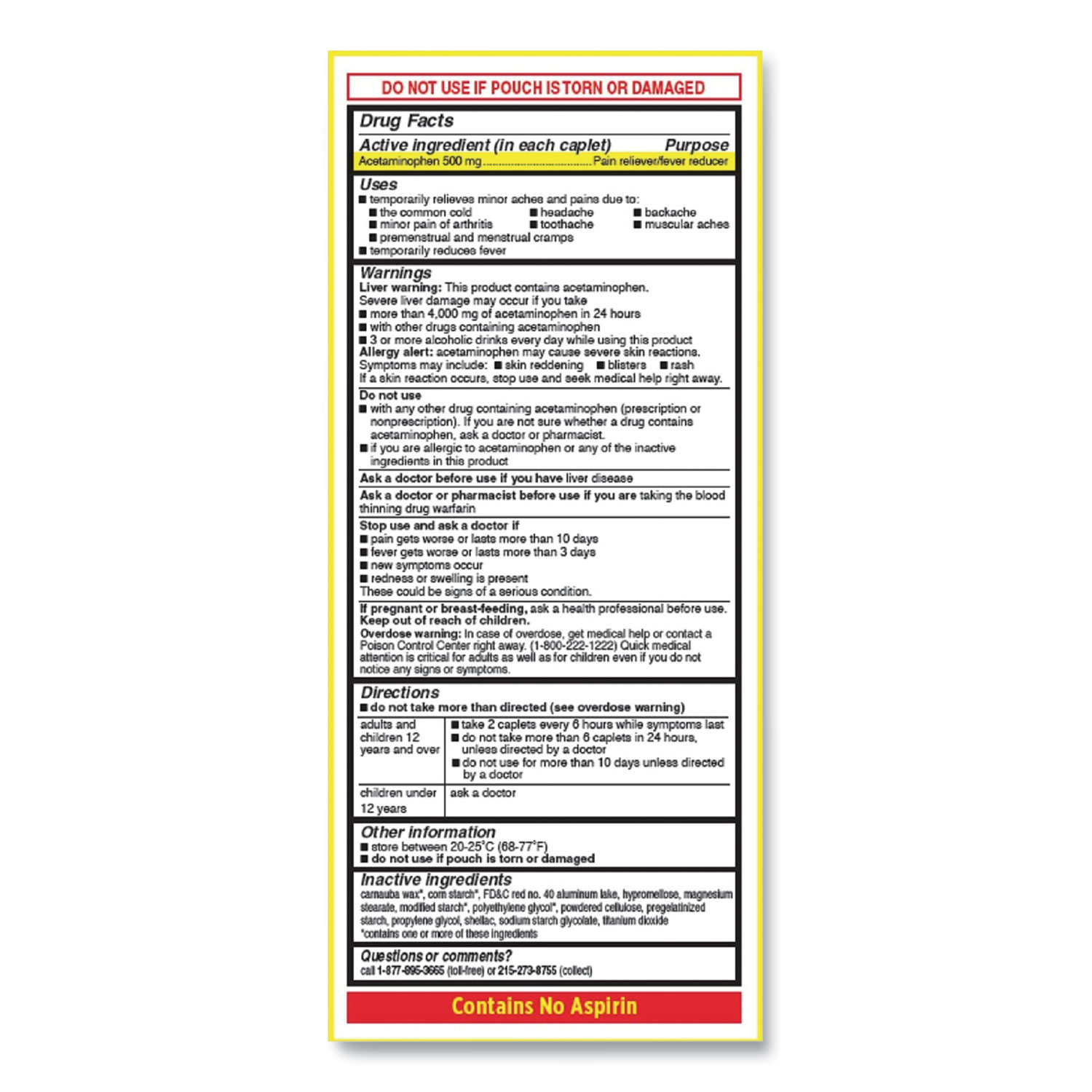 Tylenol® Acetaminophen, 500 mg, Extra Strength Caplets, Refill, 2 ...