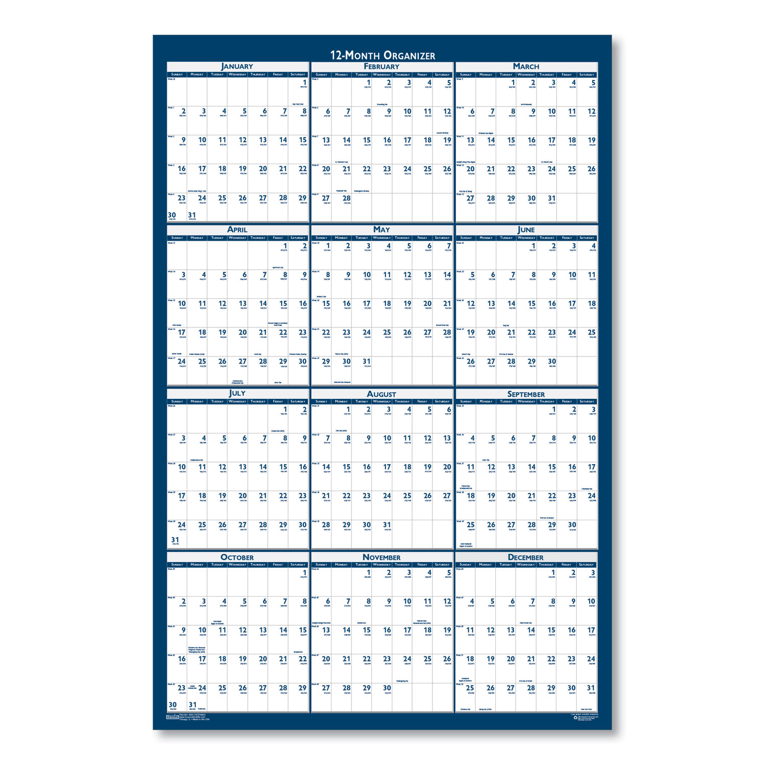 Recycled Poster Style Reversible/Erasable Yearly Wall Calendar, 32 x 48 ...
