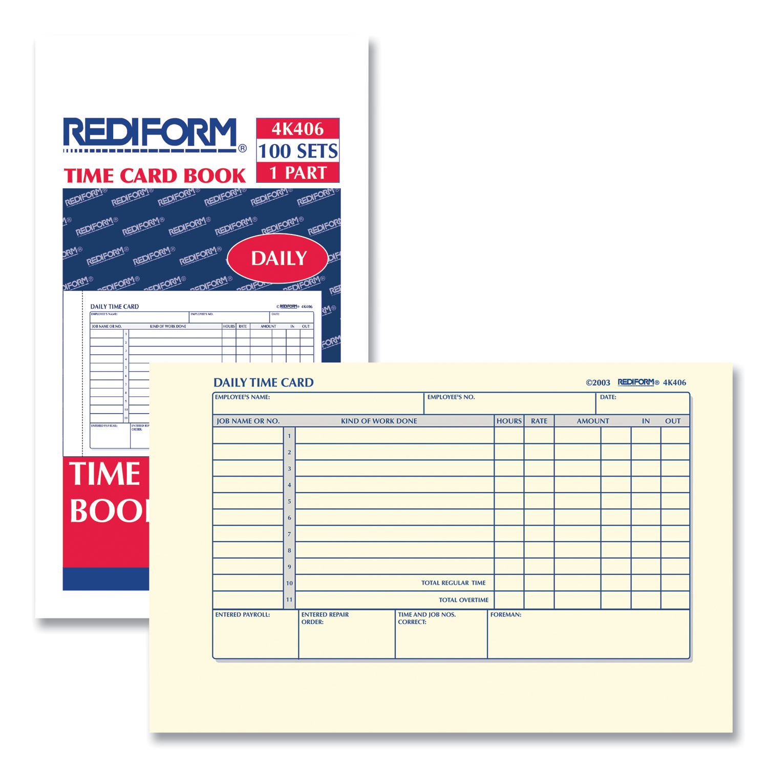 Rediform® Daily Employee Time Cards, Two Sides, 4.25 x 7, 100/Pad ...
