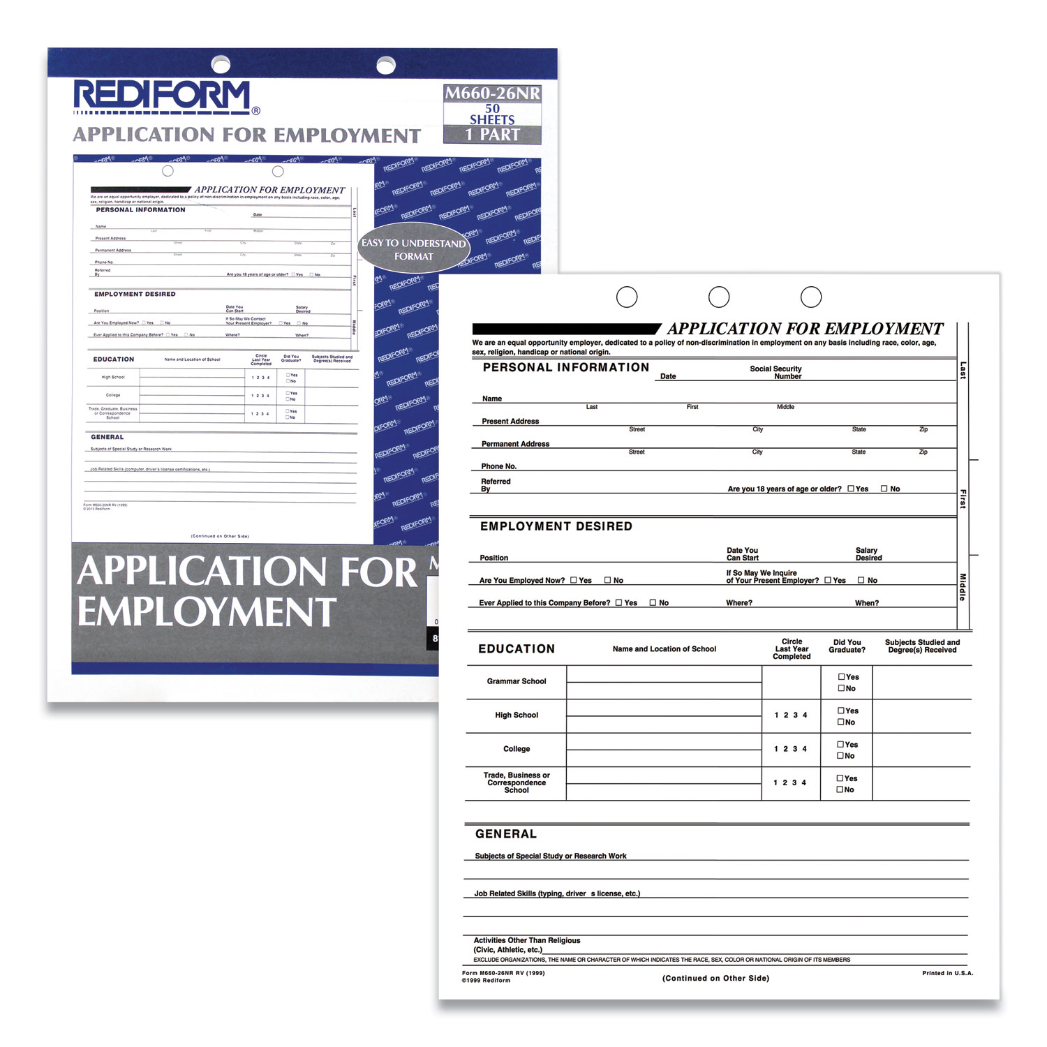 Employment Application, 8.5 x 11, 1/Page, 50 Forms - Cartridge Savers