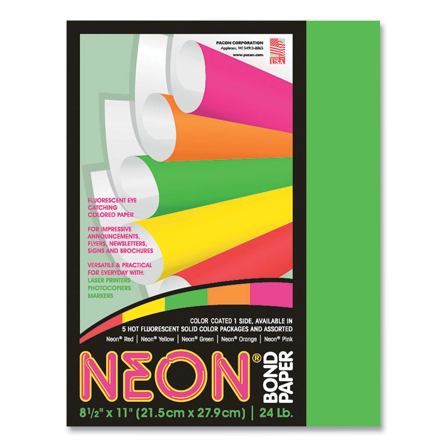 Neon Multi-Purpose Paper, 24 lb Bond Weight, 8.5 x 11, Green, 100/Pack ...