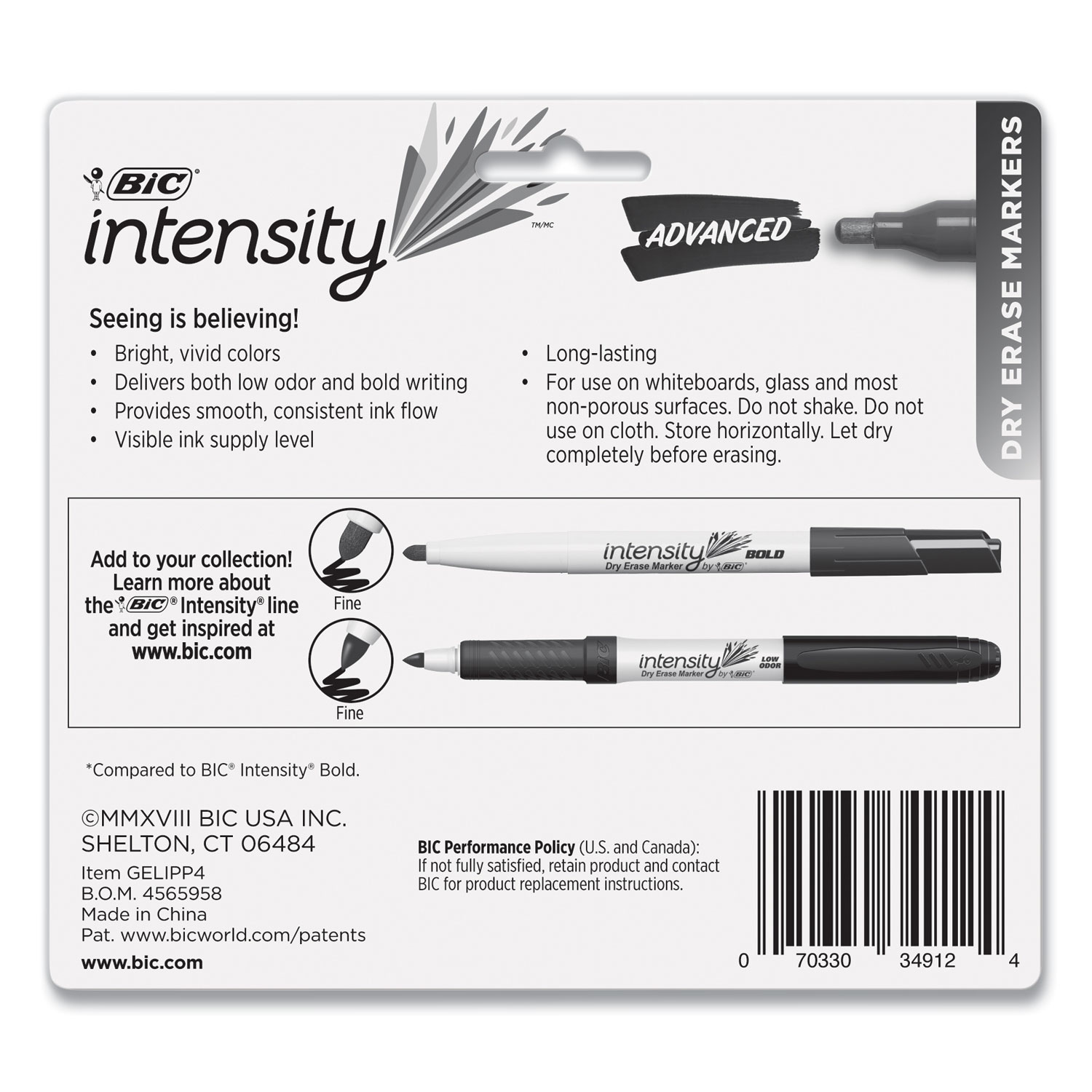 BIC® Intensity Advanced Dry Erase Marker, Medium Bullet Tip, Assorted ...