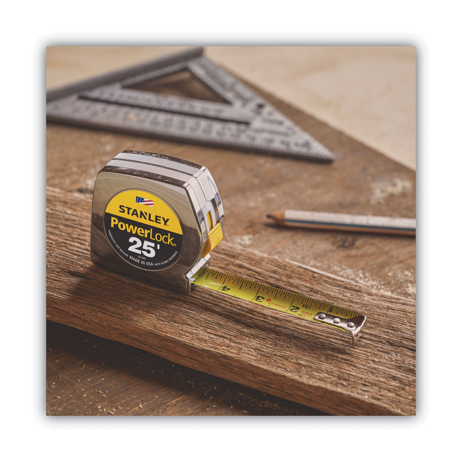 Powerlock II Power Return Rule, 1" x 25 ft, Chrome/Yellow - TonerQuest