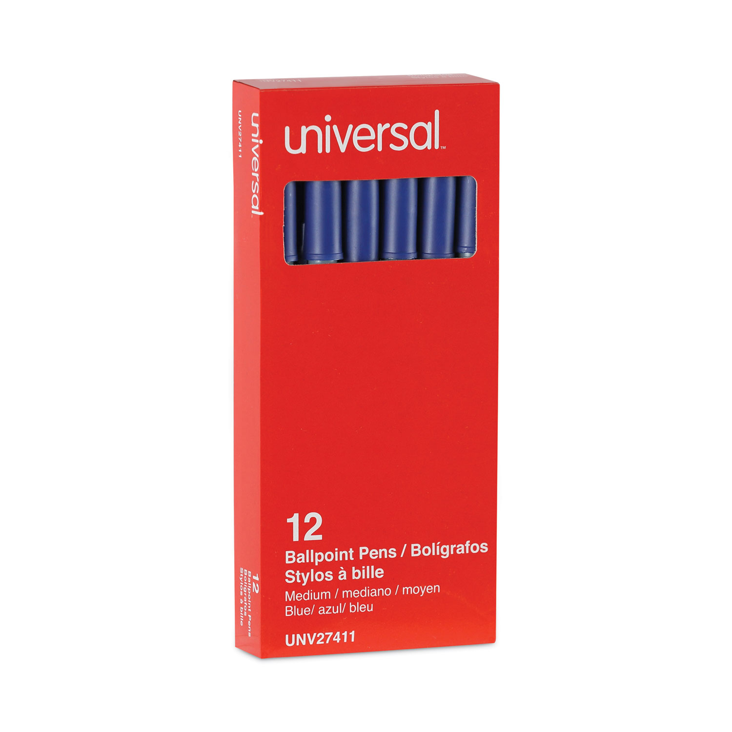 Ballpoint Pen, Stick, Medium 1 mm, Blue Ink, Gray/Blue Barrel, Dozen ...