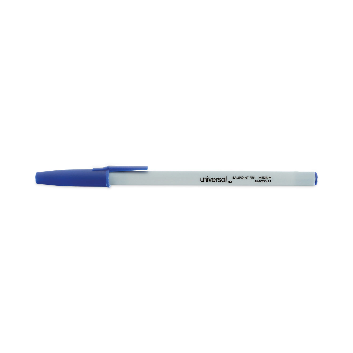 Ballpoint Pen, Stick, Medium 1 mm, Blue Ink, Gray/Blue Barrel, Dozen ...