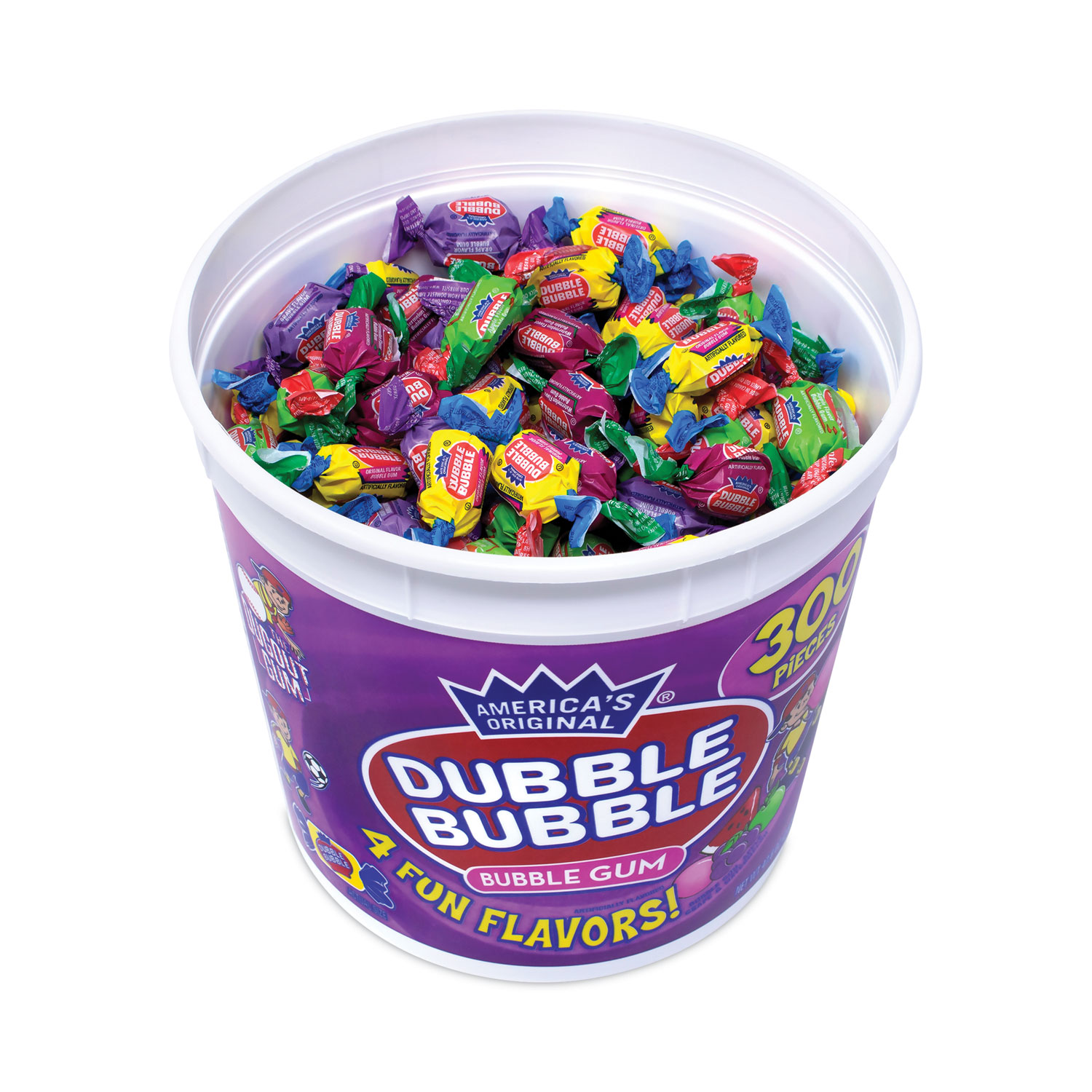 Dubble Bubble Bubble Gum Assorted Flavor Twist Tub, 300 Pieces/Tub, 1 ...