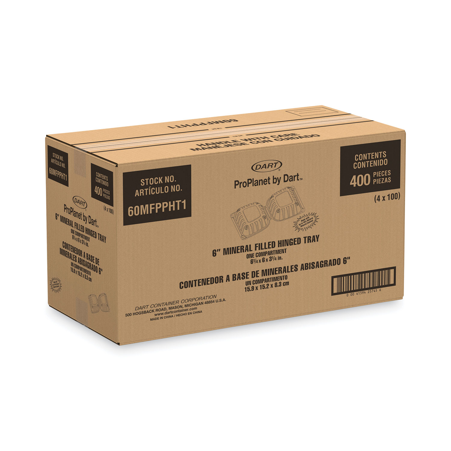 Dart® ProPlanet Hinged Lid Containers, 6 x 6.3 x 3.3, White, Plastic ...