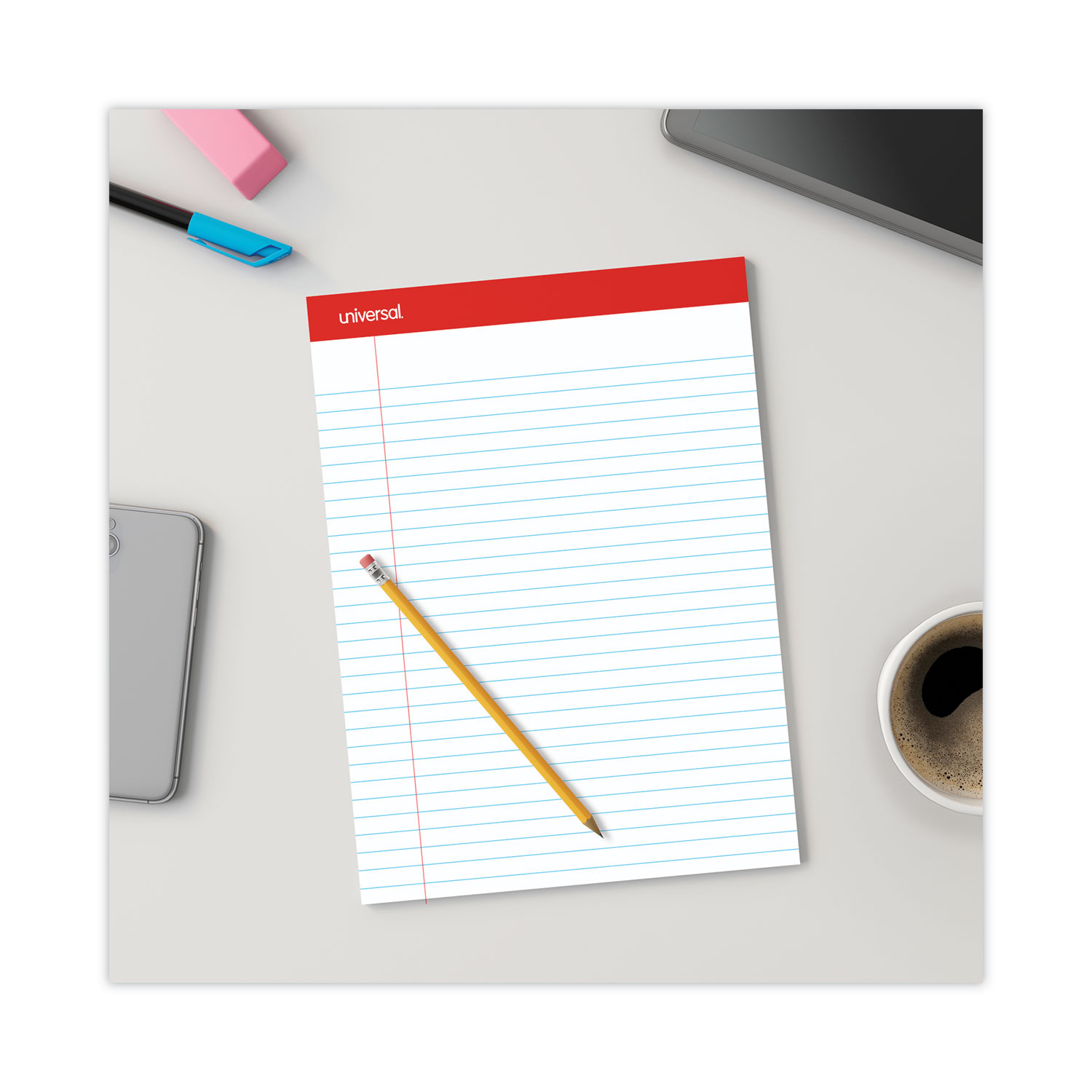 Perforated Ruled Writing Pads, Wide/Legal Rule, Red Headband, 50 White ...