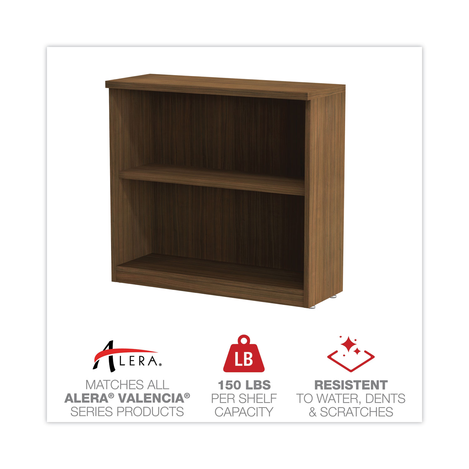 Alera Valencia Series Bookcase,Two-Shelf, 31.75w x 14d x 29.5h, Modern ...