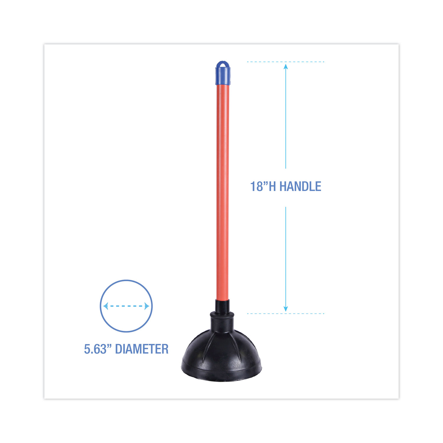 Boardwalk® Toilet Plunger, 18" Plastic Handle, 5.63" dia, Red/Black, 6 ...