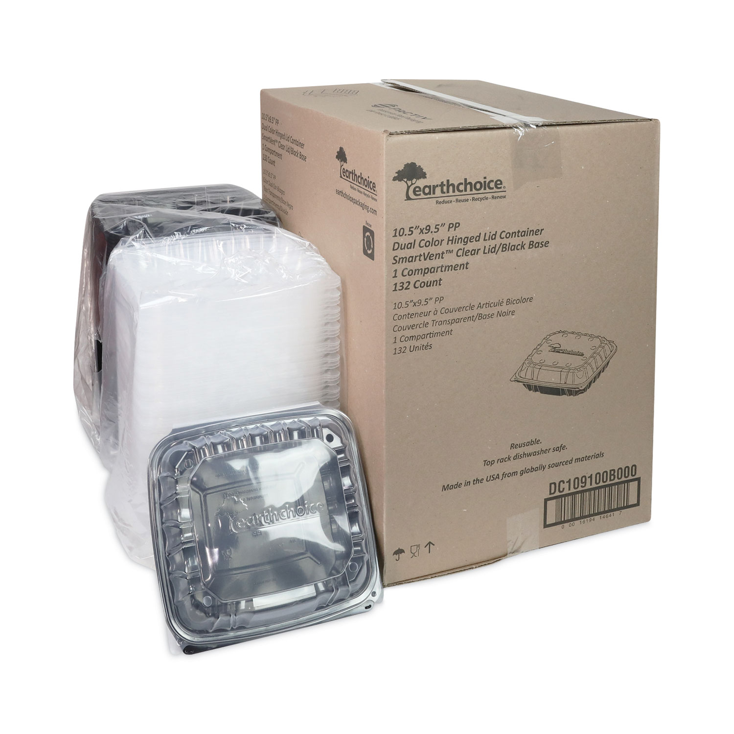 EarthChoice Vented Dual Color Microwavable Hinged Lid Container, 66 oz ...