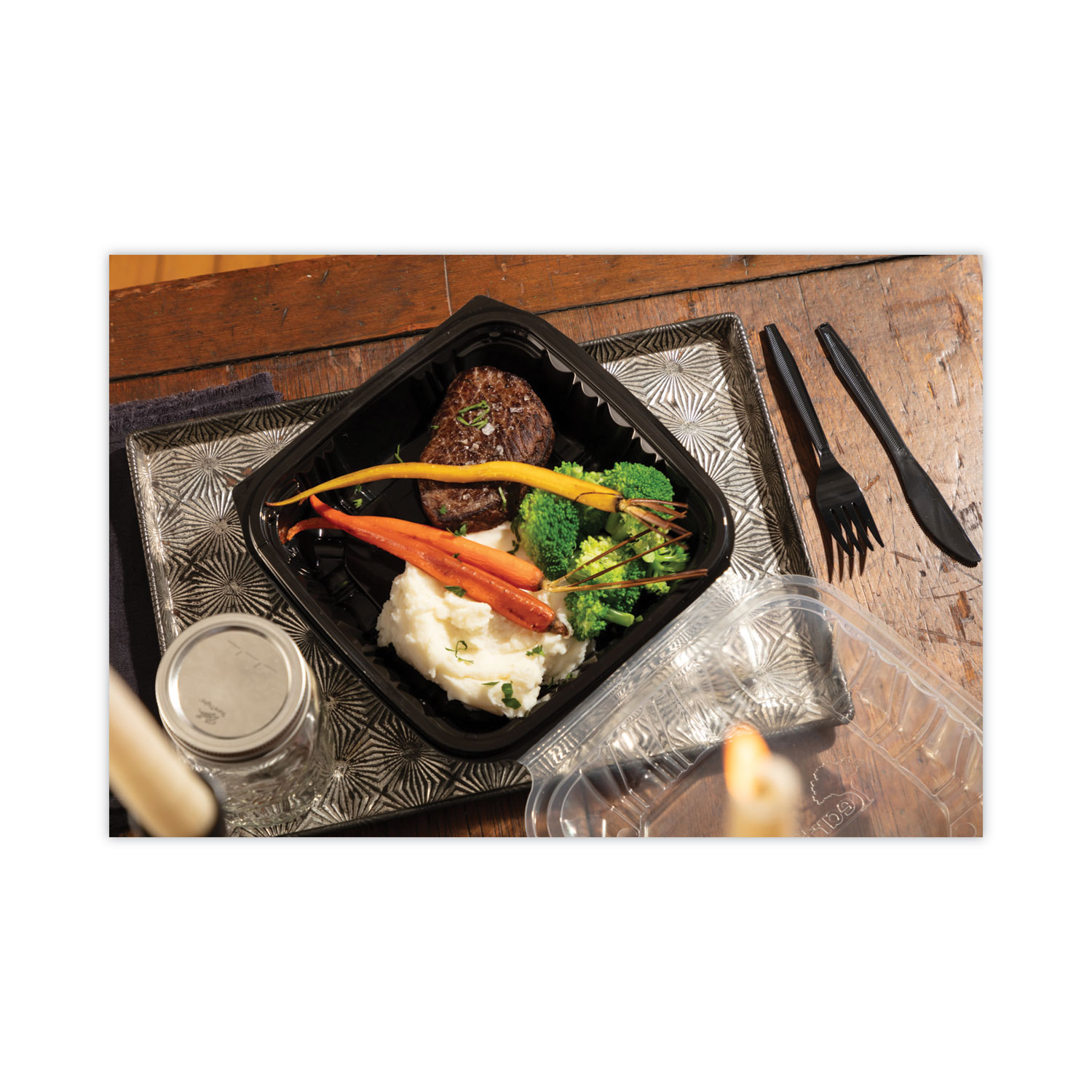 EarthChoice Vented Dual Color Microwavable Hinged Lid Container, 66 oz ...