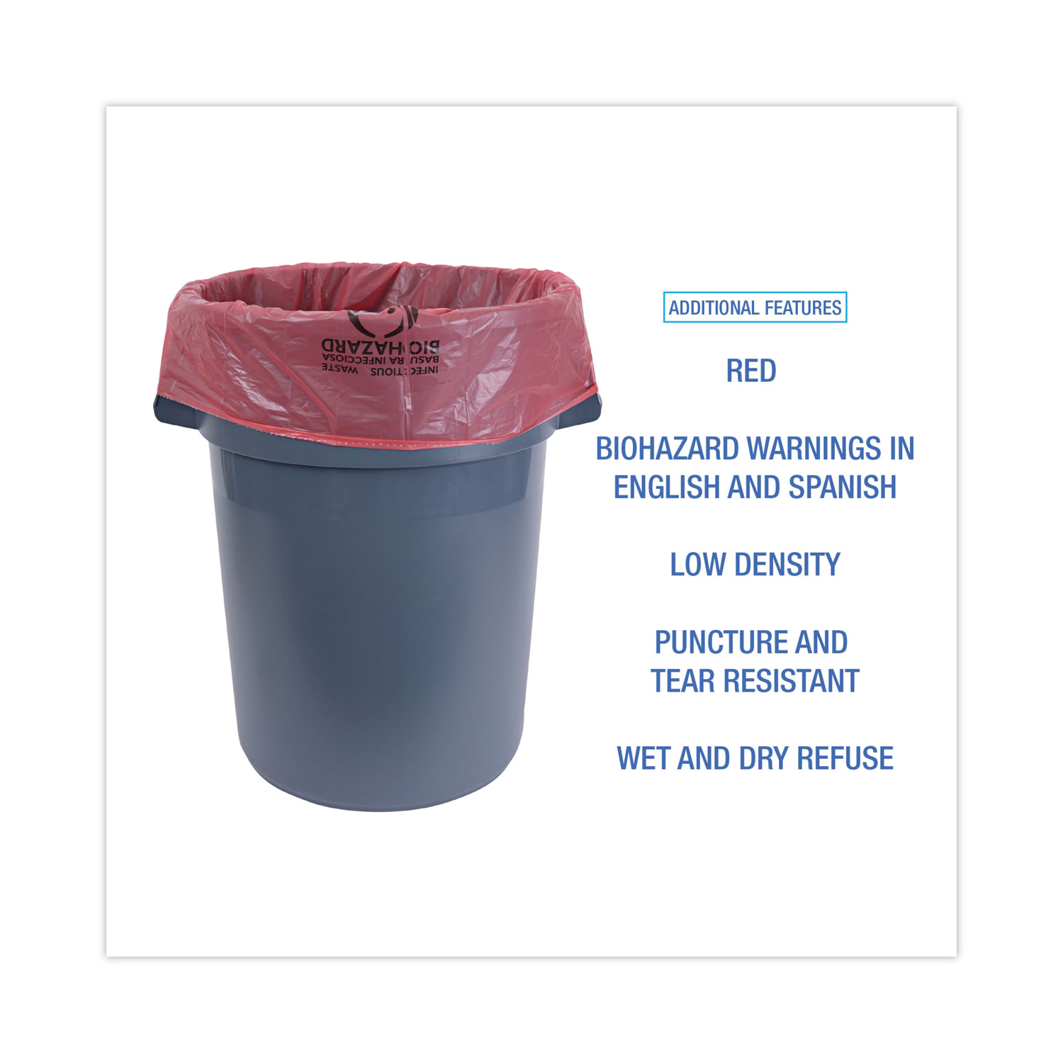 Boardwalk® Linear Low Density Health Care Trash Can Liners, 45 gal, 1.3 ...