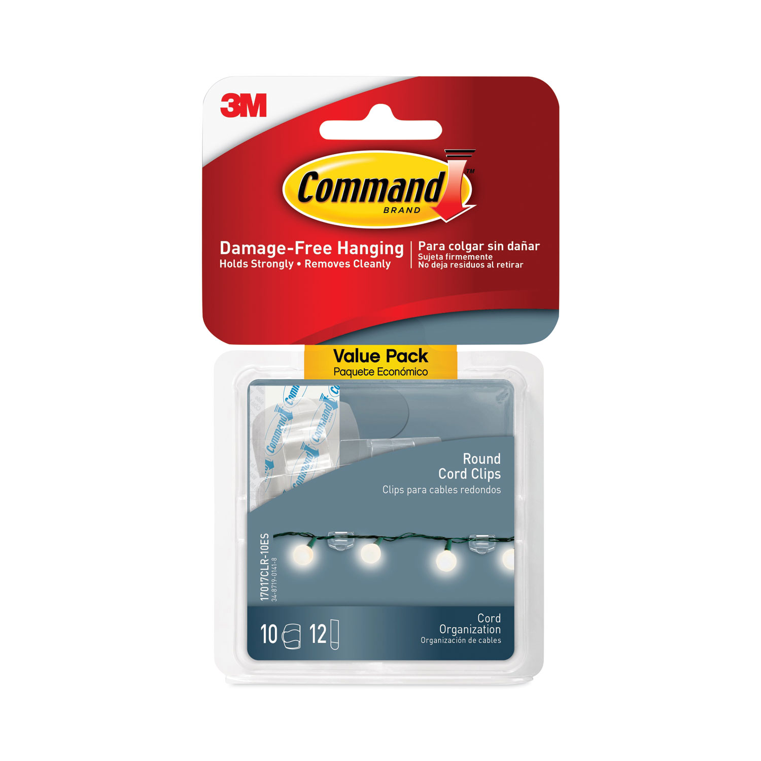 Command™ Cord Clip with Adhesive, Round, 0.75"w, Clear, 10/Pack ...