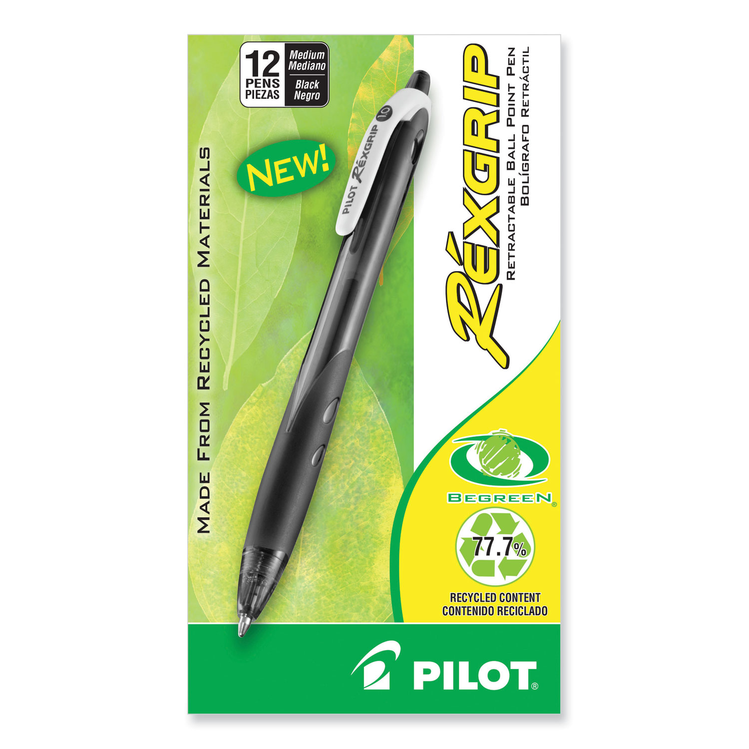 Pilot® RexGrip BeGreen Ballpoint Pen, Retractable, Medium 1 mm, Black ...