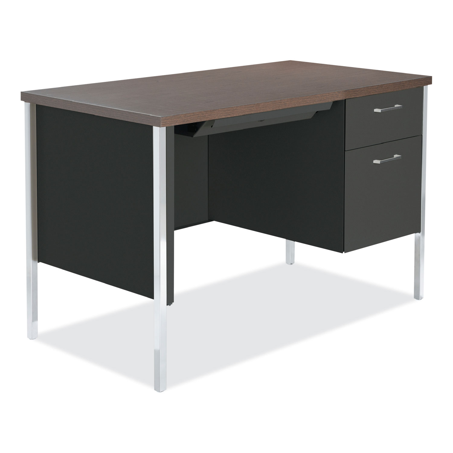 Single Pedestal Steel Desk, 45.25" x 24" x 29.5", Mocha/Black, Chrome ...