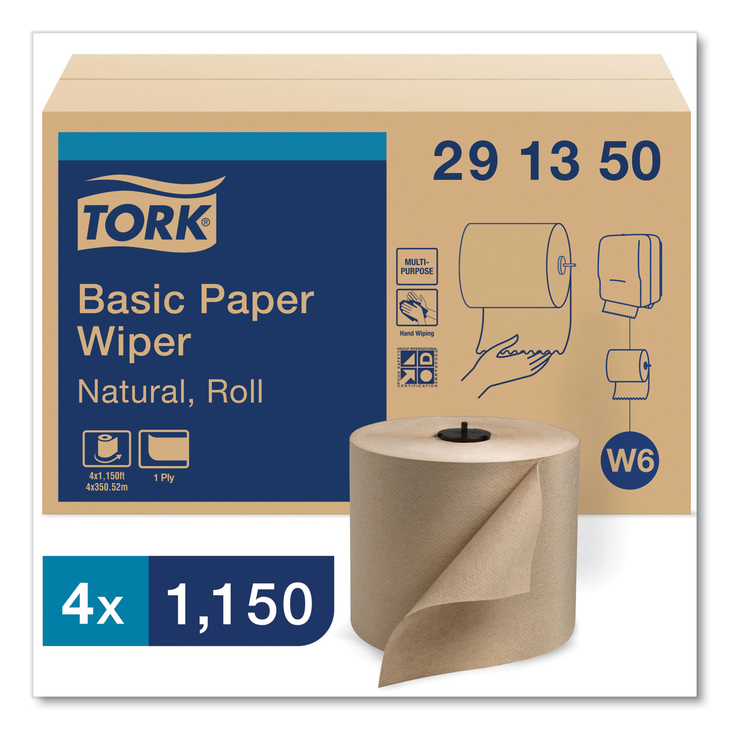Tork® Basic Paper Wiper Roll Towel, 1-Ply, 7.68" x 1,150 ft, Natural, 4 ...